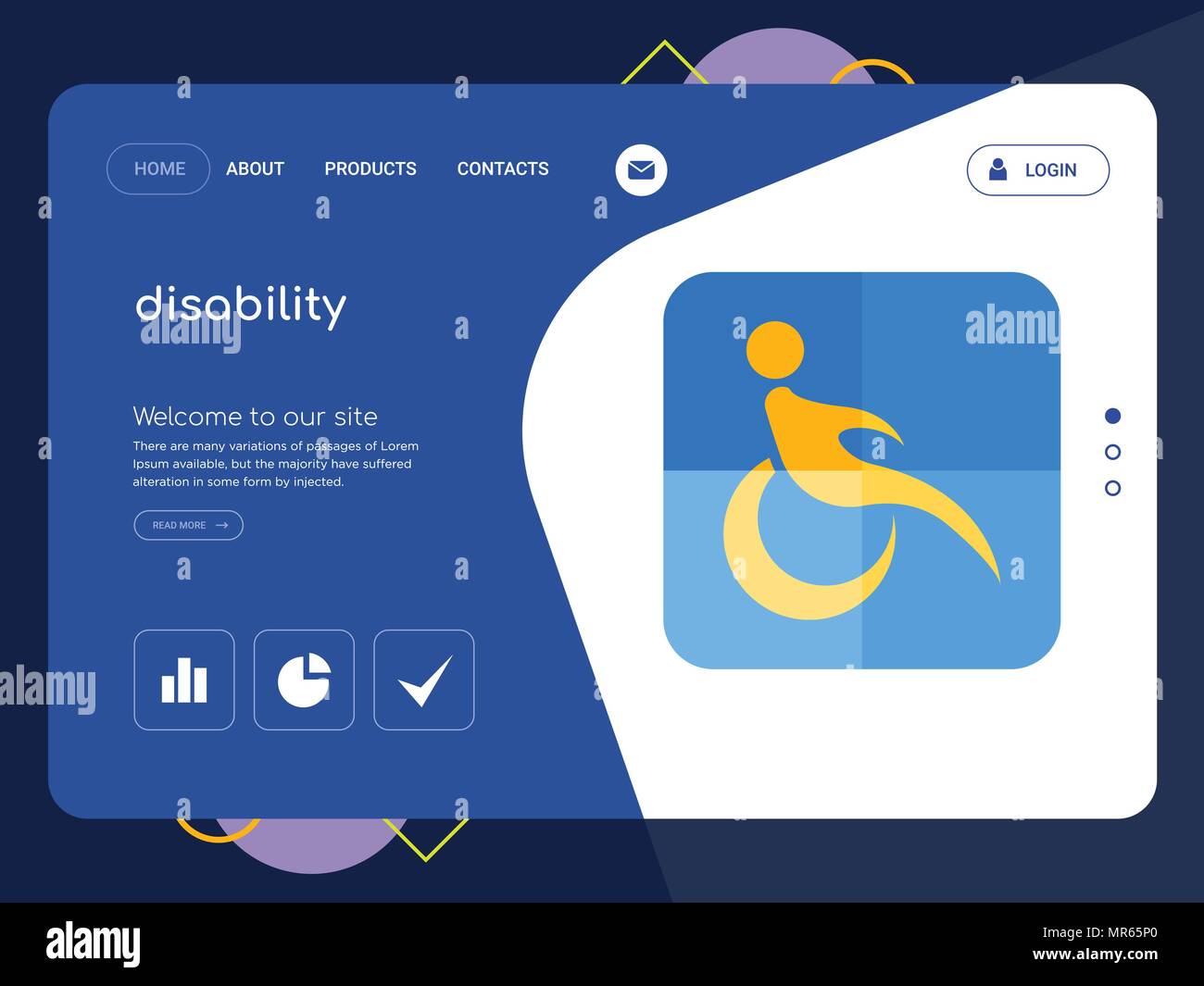 Quality One Page disability Website Template Vector Eps, Modern Web Design with flat UI elements ...