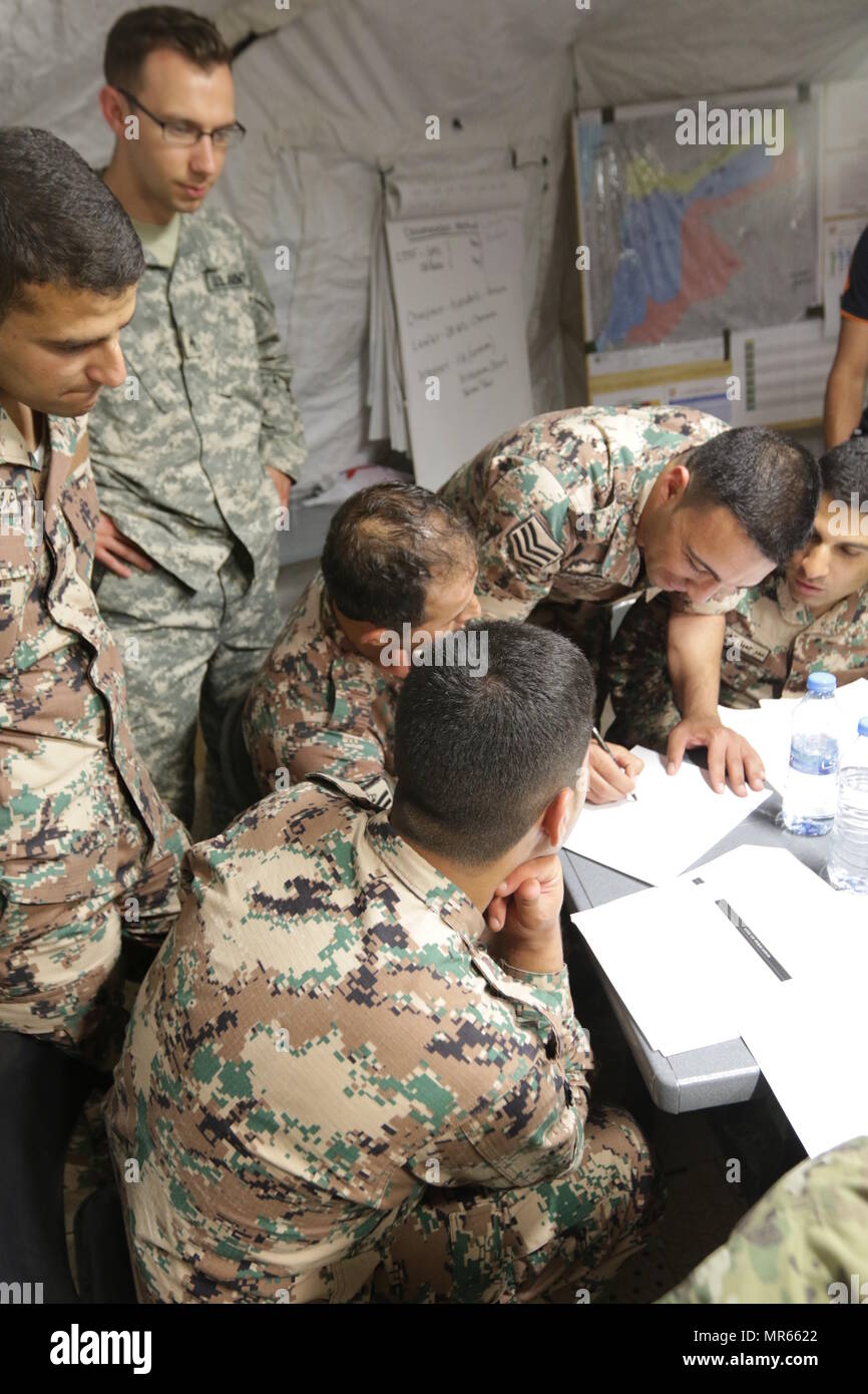 Jordanian soldiers with the Department of Moral Guidance practice ...