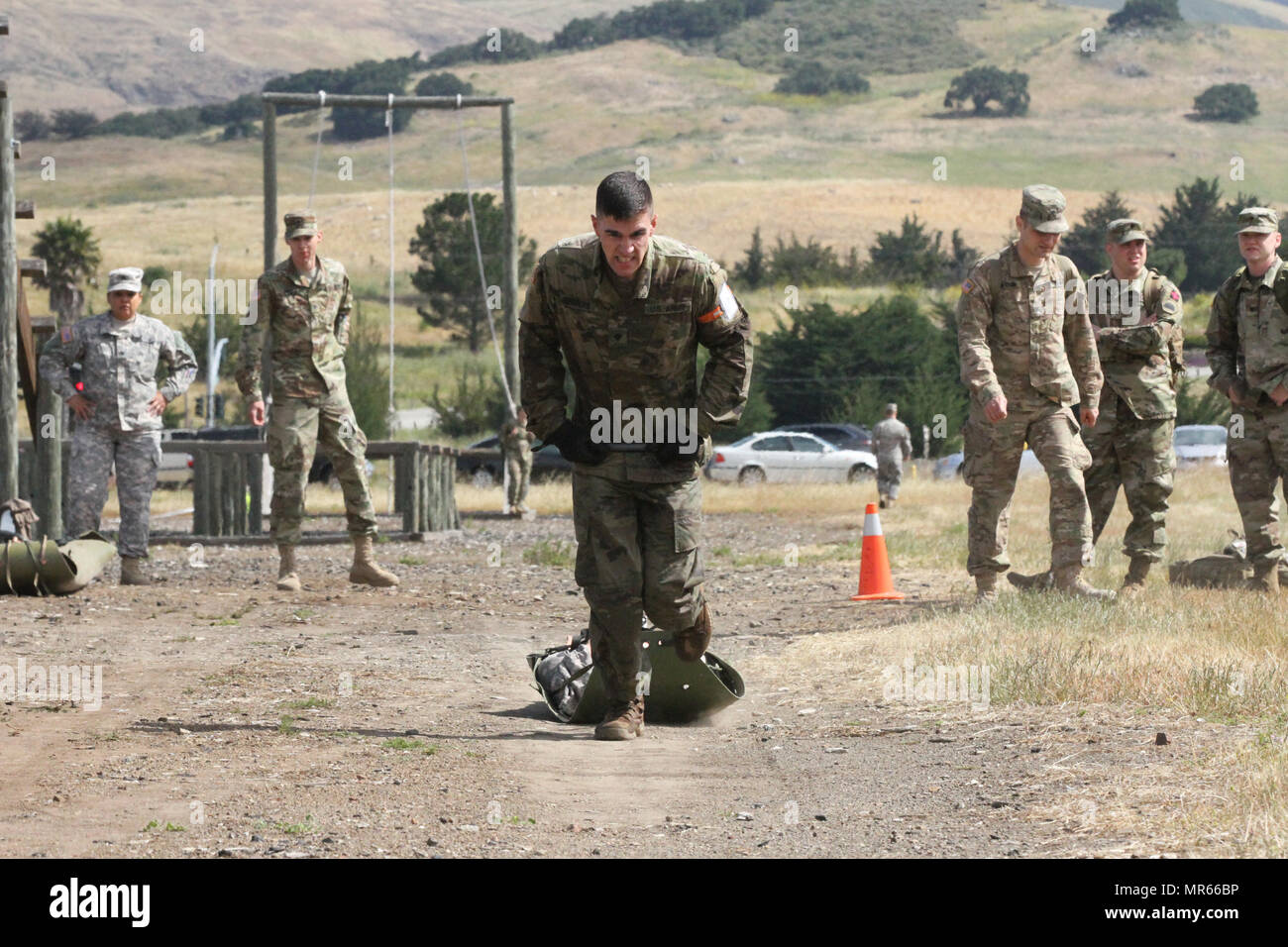 Spc. Grant Reimers of the Nevada Army National Guard drags a 180-pound ...