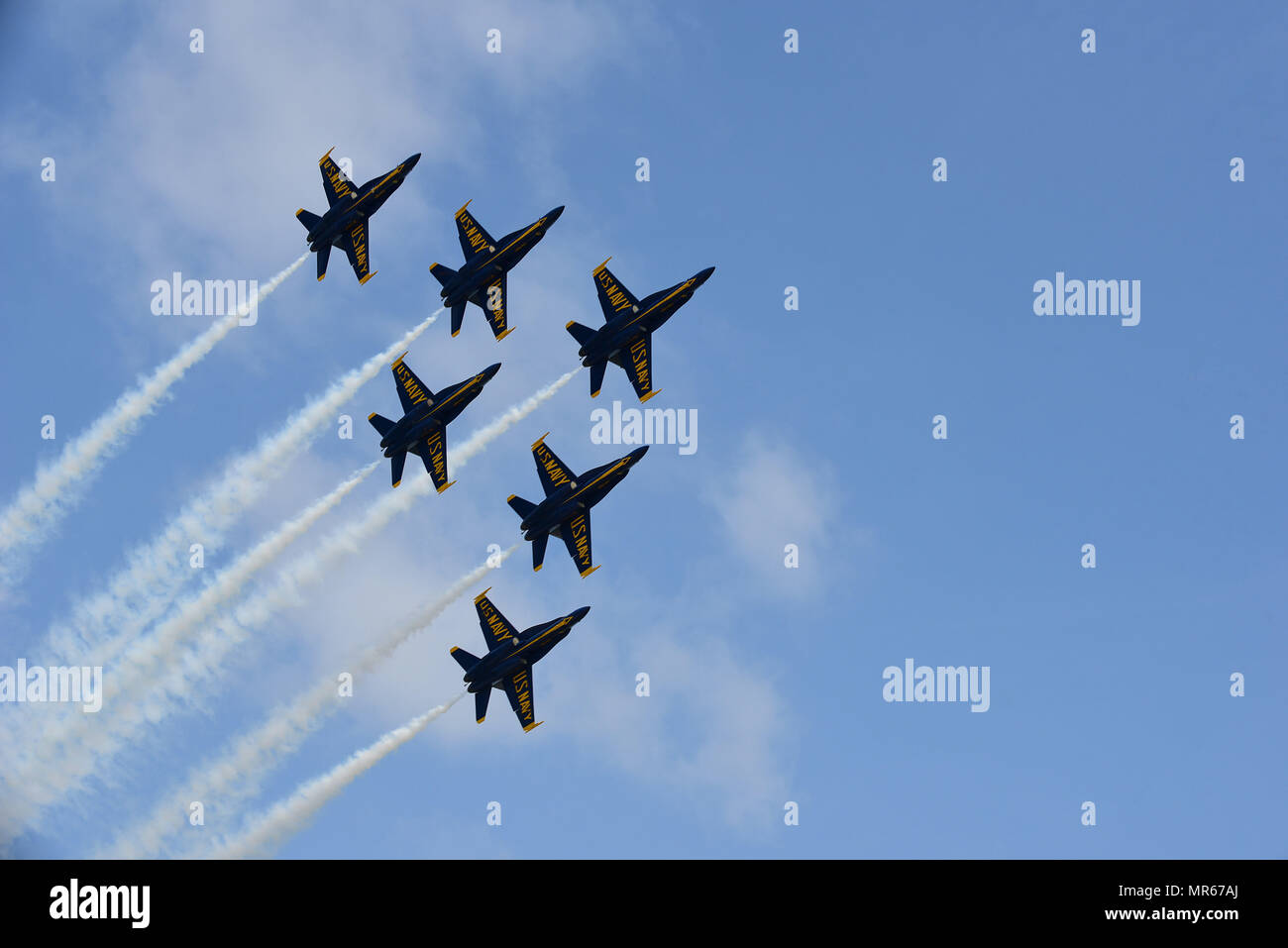 The U.S. Navy Blue Angels fly over Seymour Johnson Air Force Base, North Carolina, May 21, 2017 ...