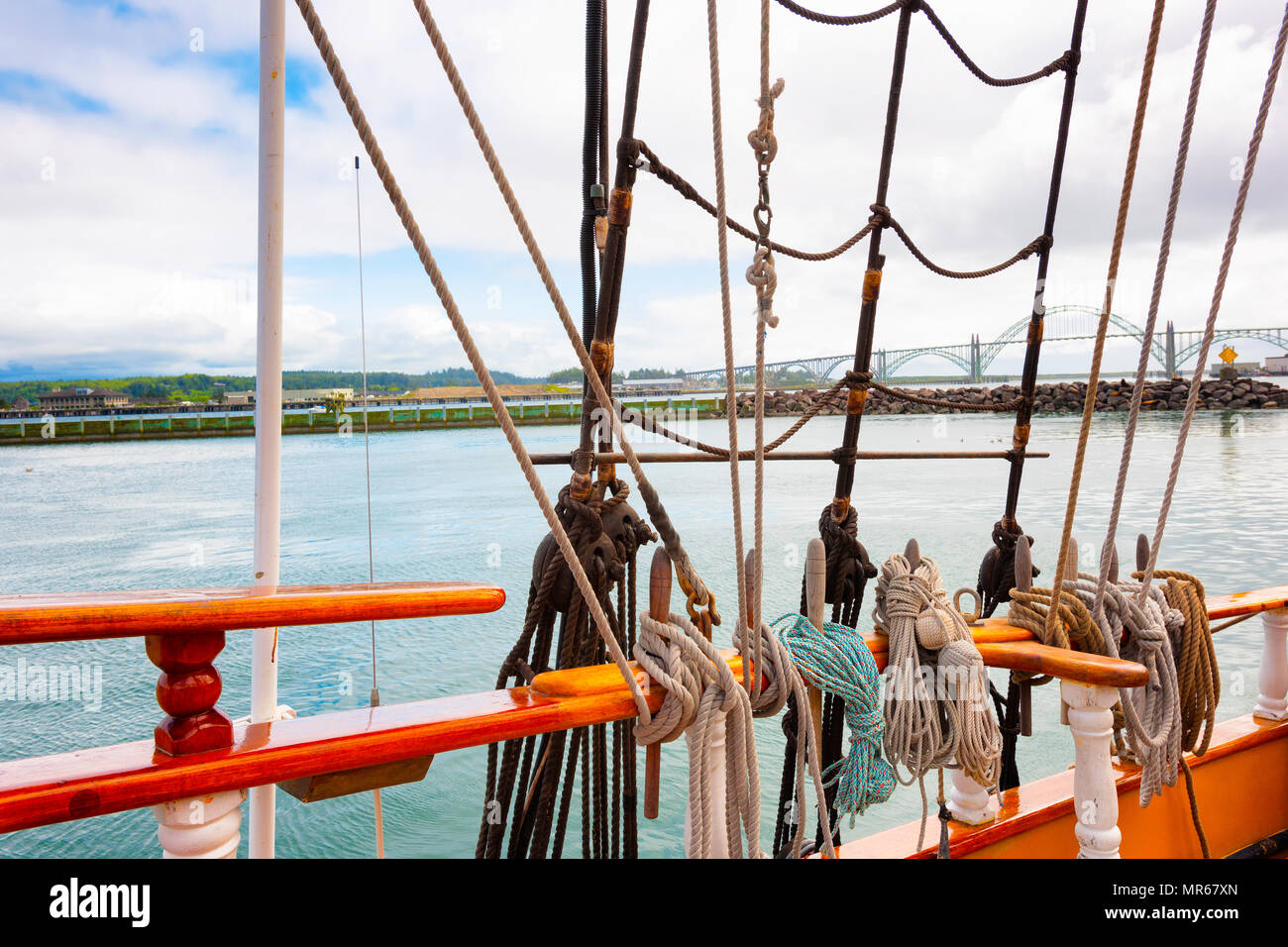 View from aboard a tall sailing ship, of Newport, Oregon Harbor Stock ...
