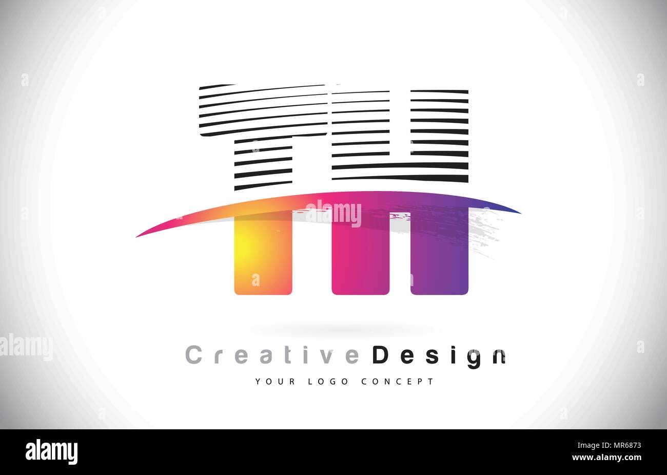 TH T H Letter Logo Design With Creative Lines and Swosh in Purple Brush ...