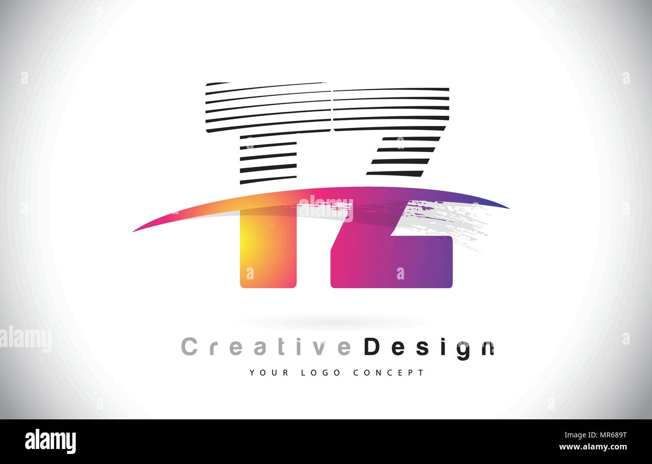 TZ T Z Letter Logo Design With Creative Lines and Swosh in Purple Brush ...
