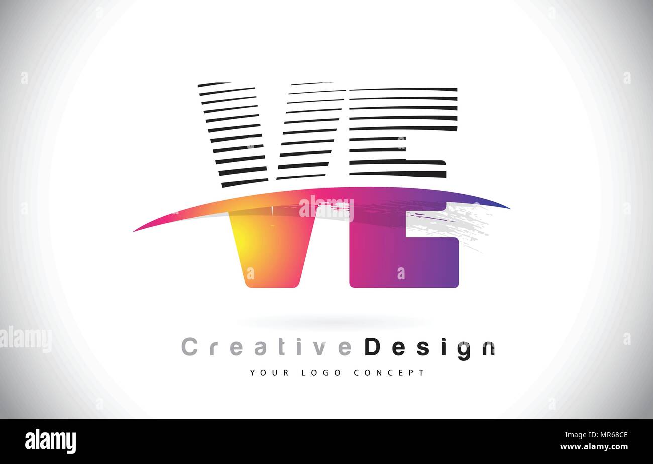 VE V E Letter Logo Design With Creative Lines and Swosh in Purple Brush ...