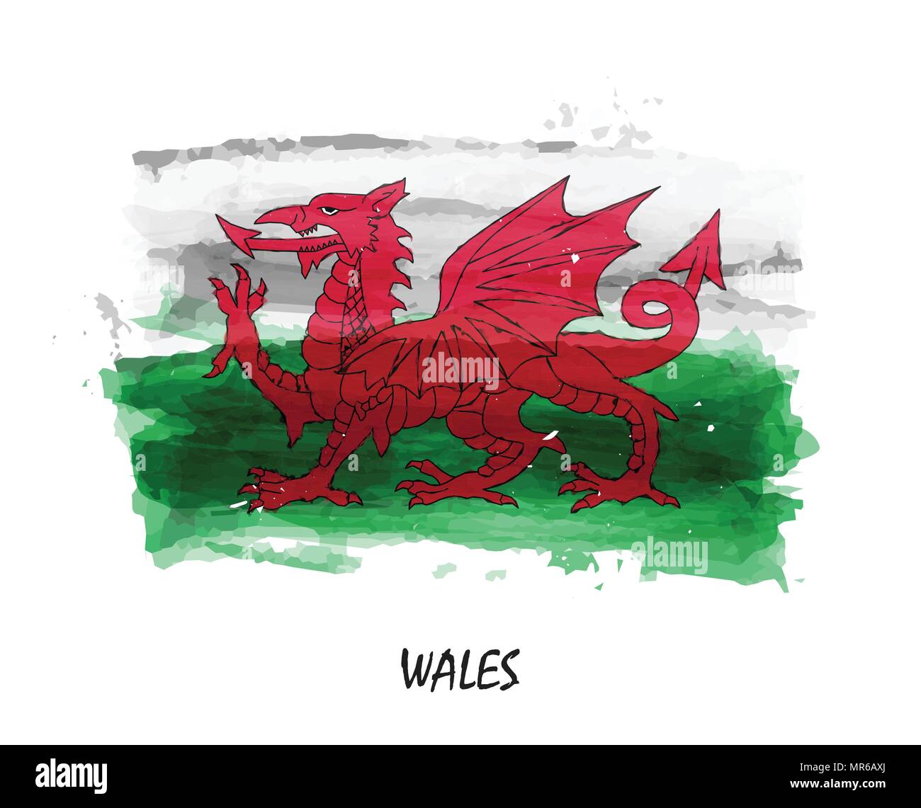 Realistic watercolor painting flag of Wales . Vector Stock Vector Image ...