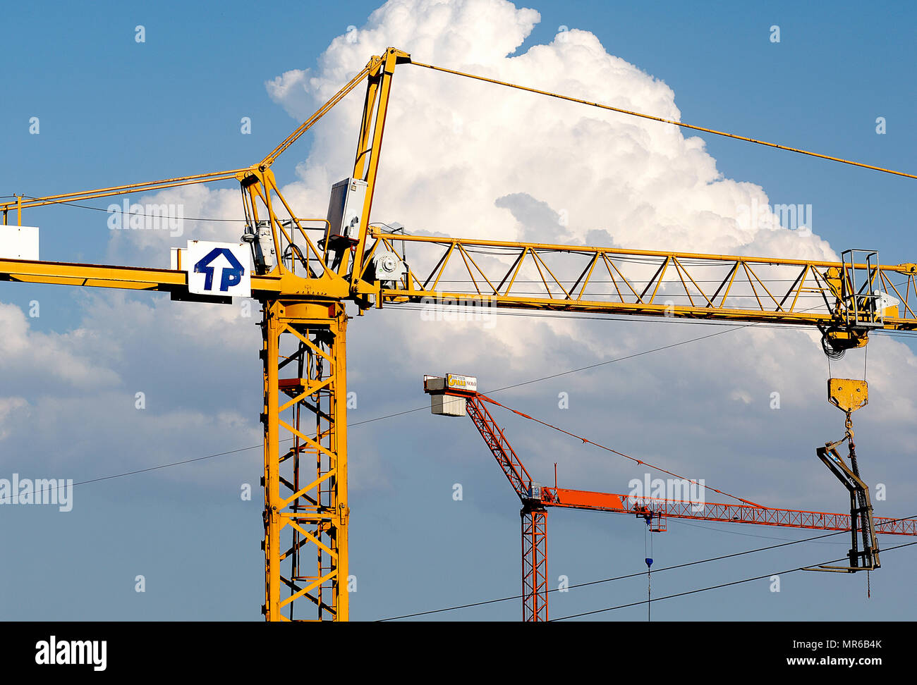 two cranes on a construction side Stock Photo - Alamy