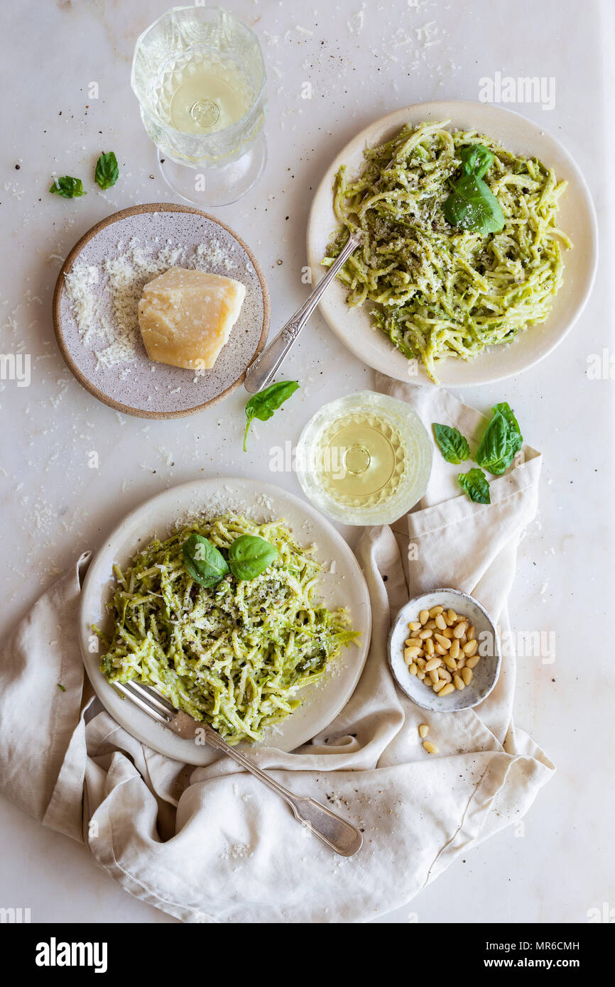 Spring Dinner - Pasta and Wine Stock Photo - Alamy