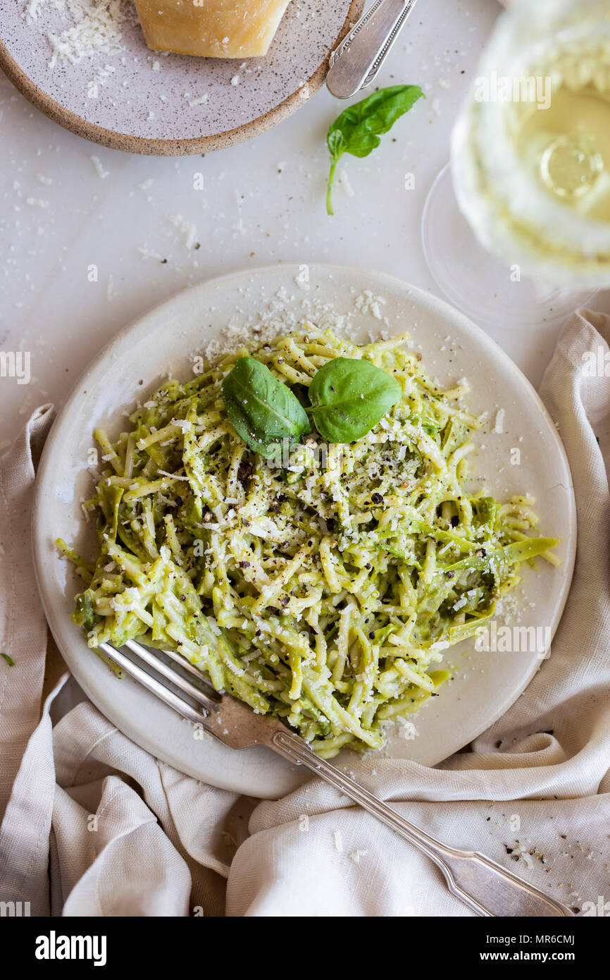 Spring Dinner - Pasta and Wine Stock Photo - Alamy