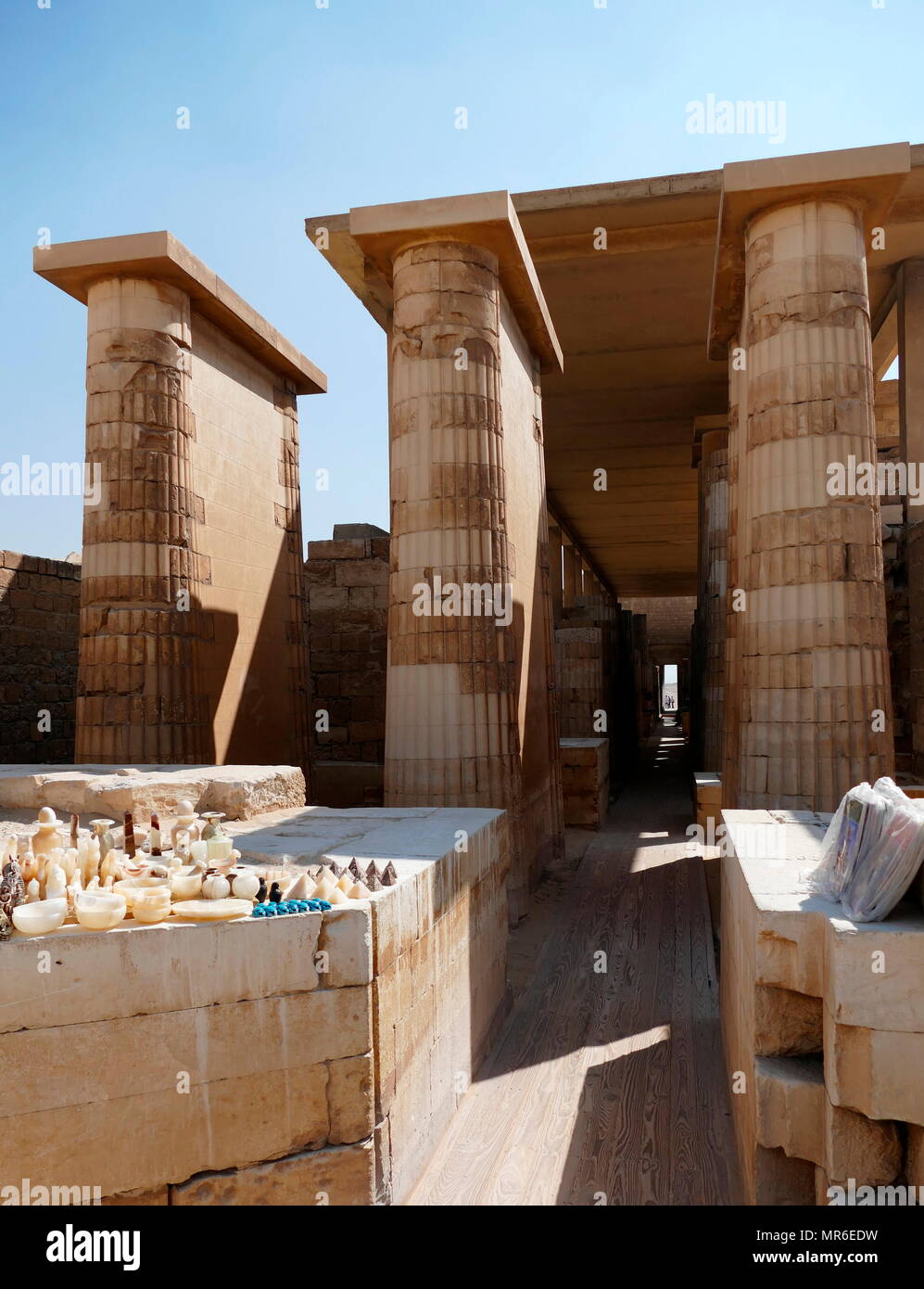 Colonnaded hallway inside the funerary complex of Djoser, at Saqqara, Egypt. Saqqara was an ...