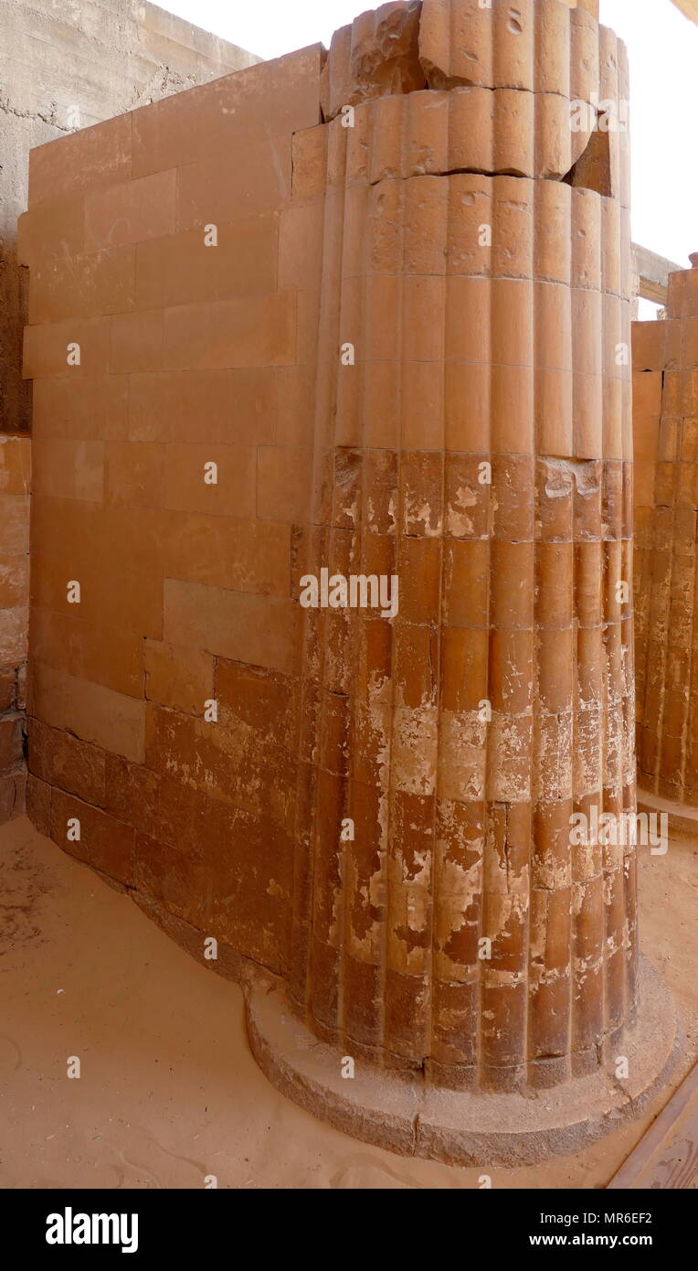 Colonnaded hallway inside the funerary complex of Djoser, at Saqqara, Egypt. Saqqara was an ...
