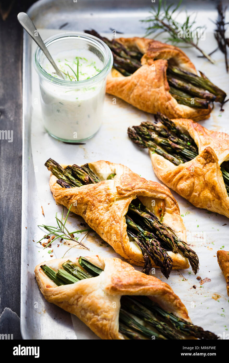 Asparagus and Halloumi Savory Puff pastry served with Vegan Rosemary ...