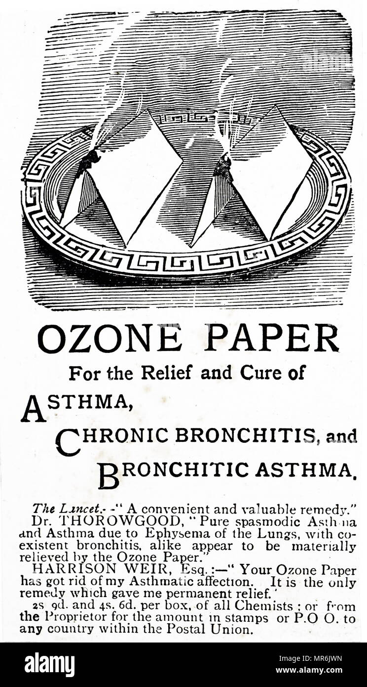 Advertisement for Ozone Paper for the relief and cure of Asthma ...