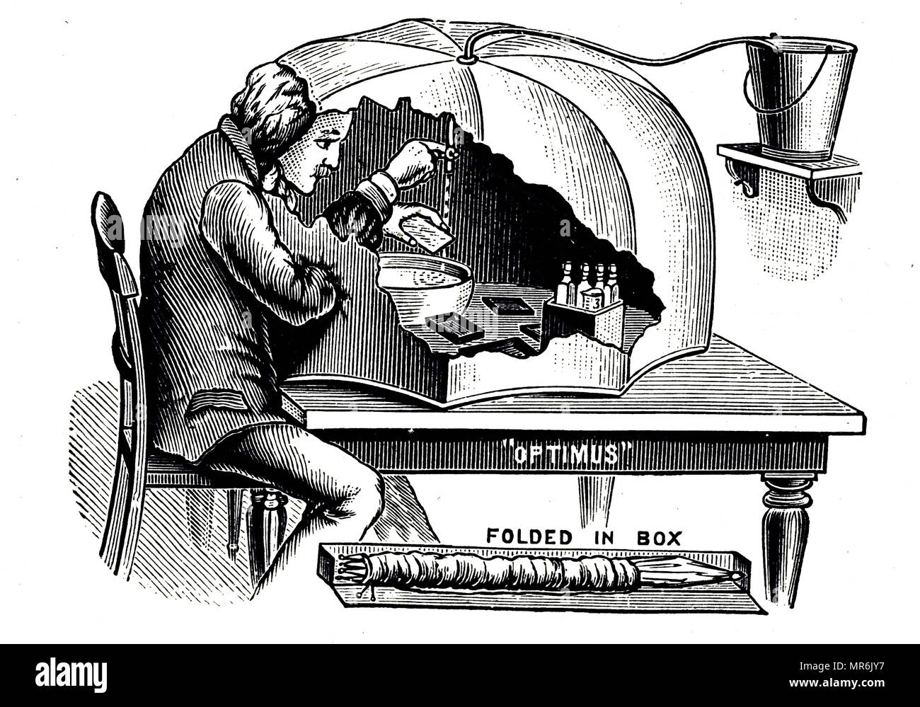 Engraving depicting William Henry Perkin's portable darkroom. William ...