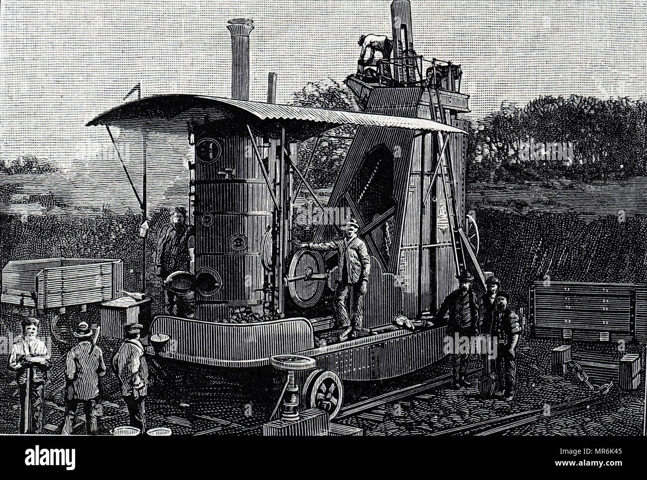 Engraving depicting a steam excavator of the English navvy type (with a ...