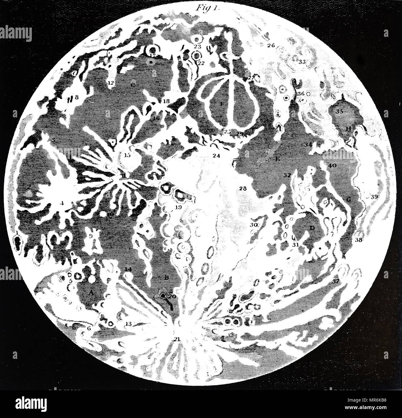 Engraving Depicting A Map Of The Moon Based On Observations By Giovanni
