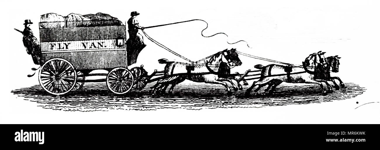 Engraving depicting a fly van, used to carry parcels from Cheltenham to ...