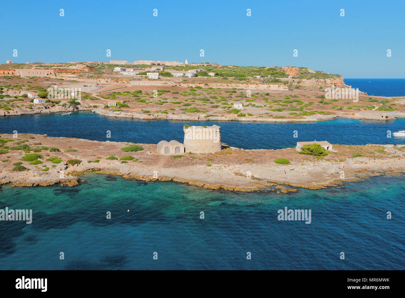 Island and ancient defensive works. Mahon, Minorca, Spain Stock Photo ...