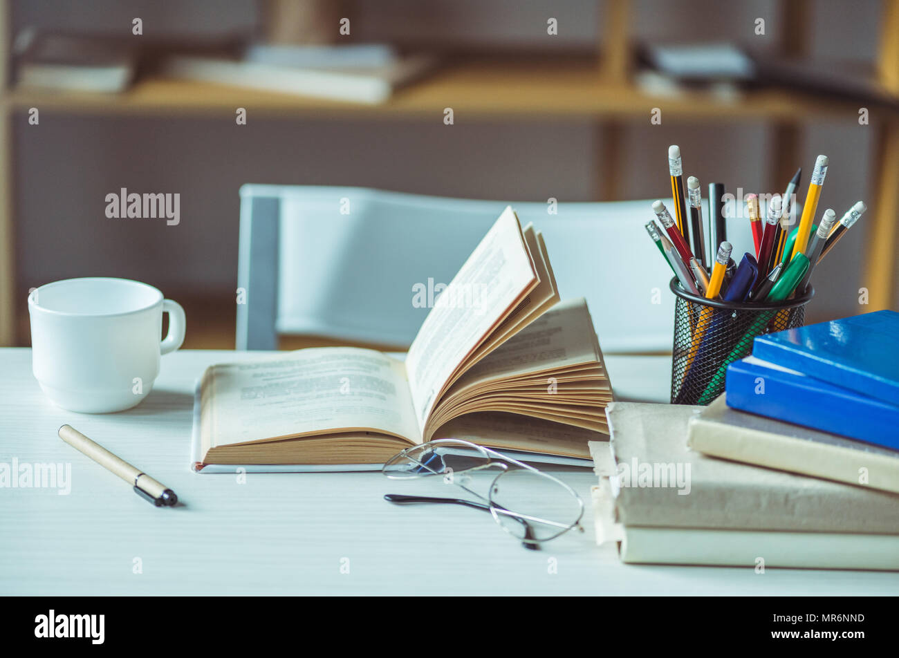 Table With Books And Pens High Resolution Stock Photography and Images ...