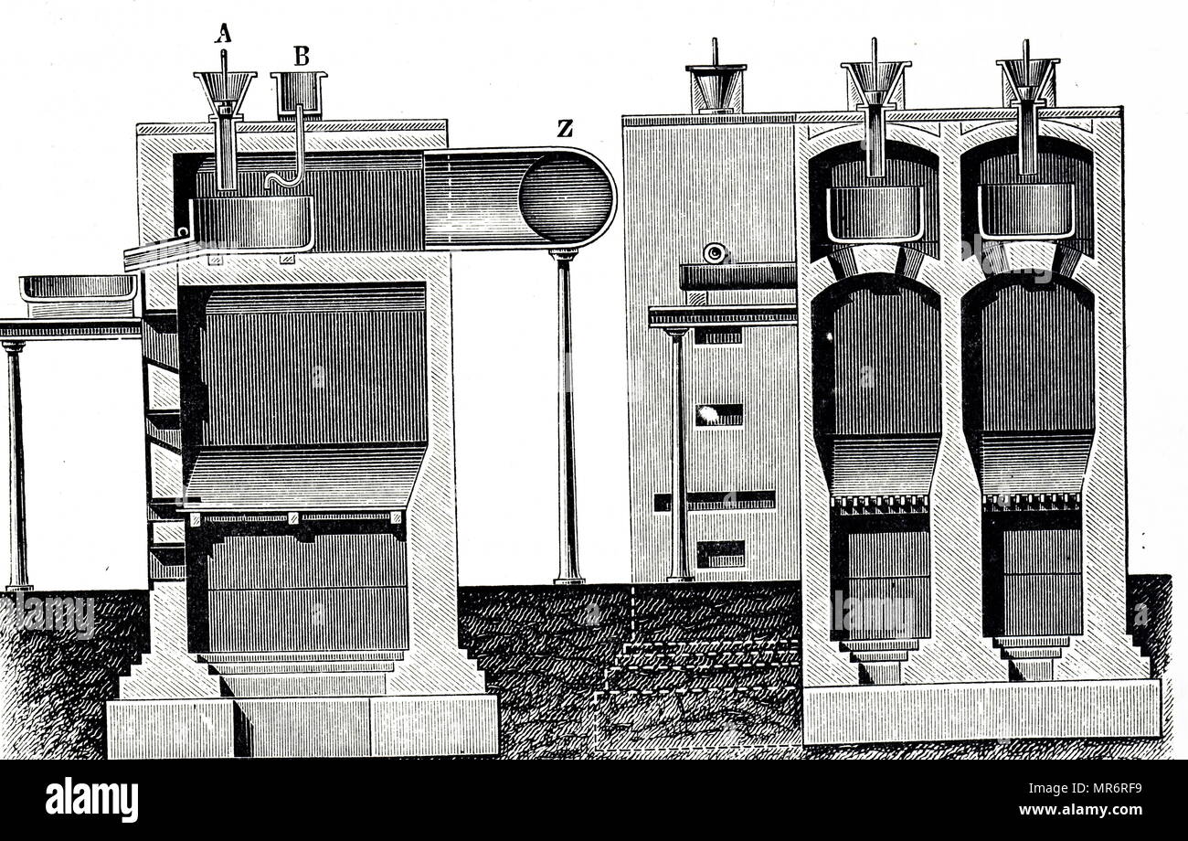Engraving depicting a cross-section of lead chambers for the production ...