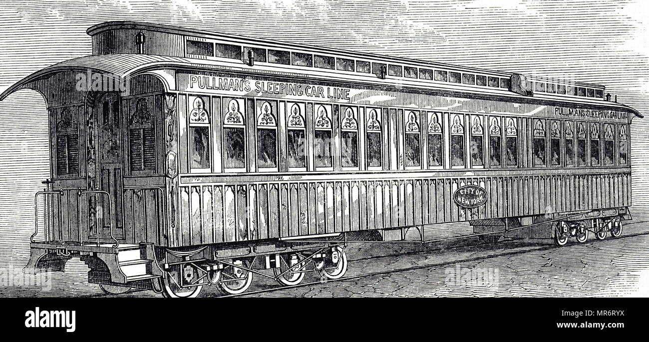 Engraving depicting the exterior of a Pullman Sleeping car, on the ...