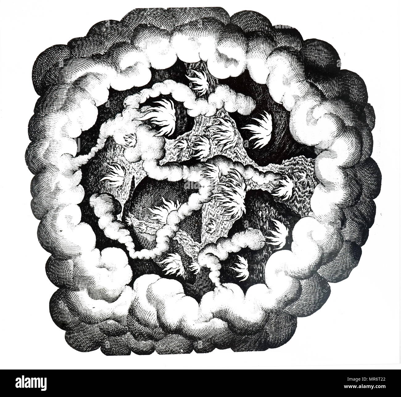 Engraving depicting elemental chaos, showing the fight between the ...