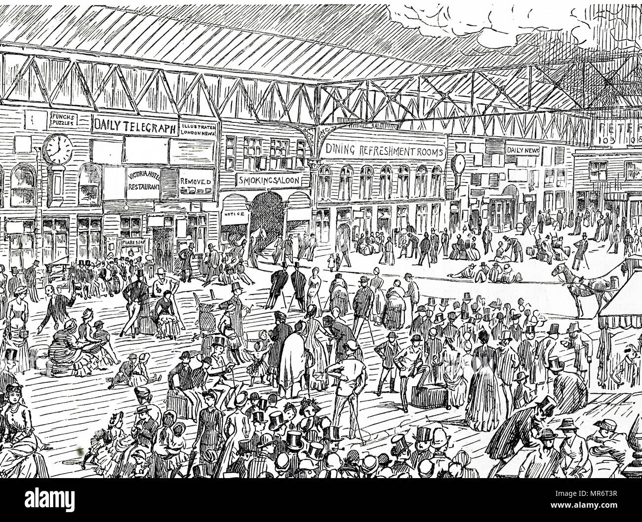 Illustration depicting Waterloo Railway Station as it appeared by it ...