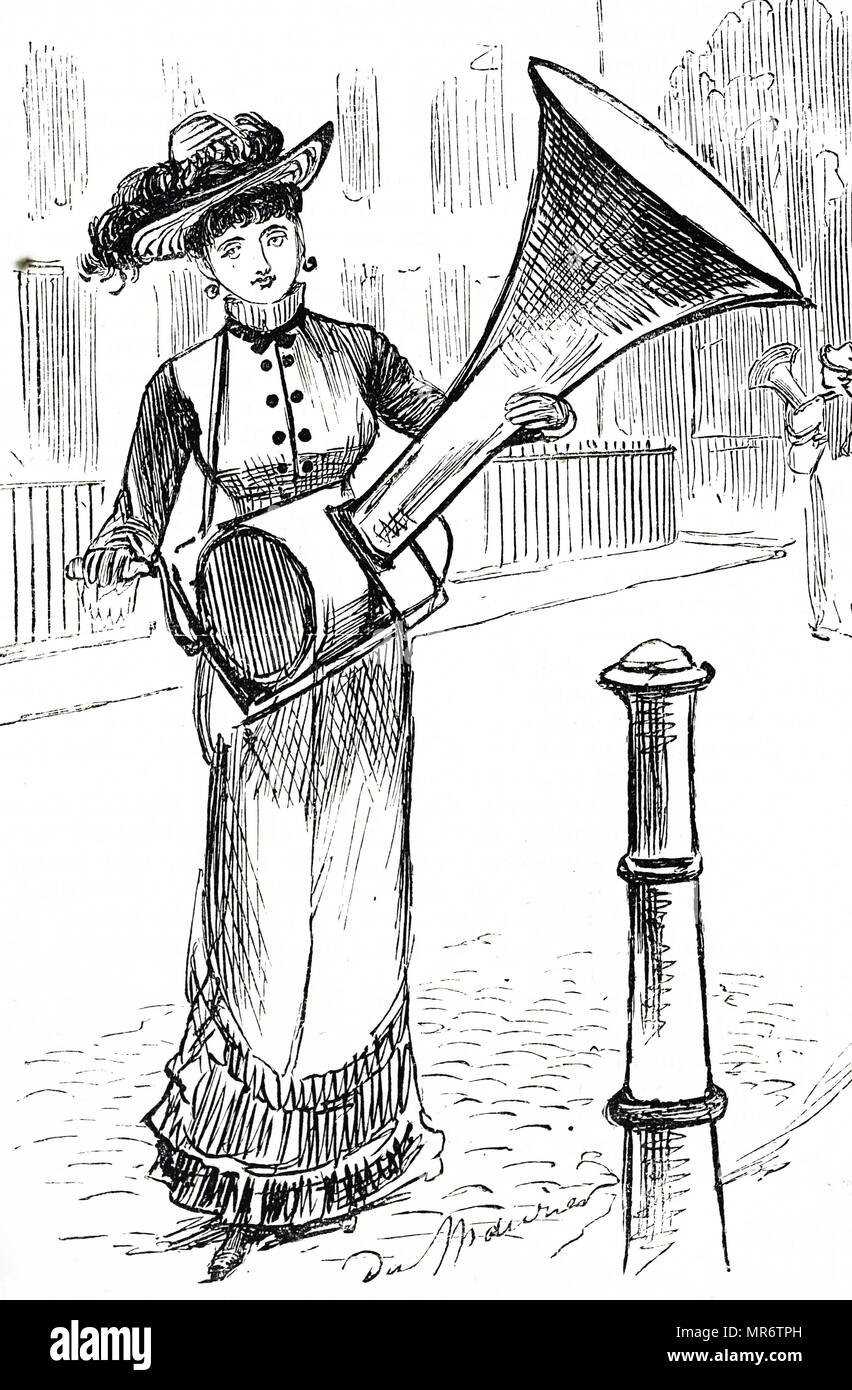 Cartoon depicting a proposed use of the Edison phonograph. A phonograph ...