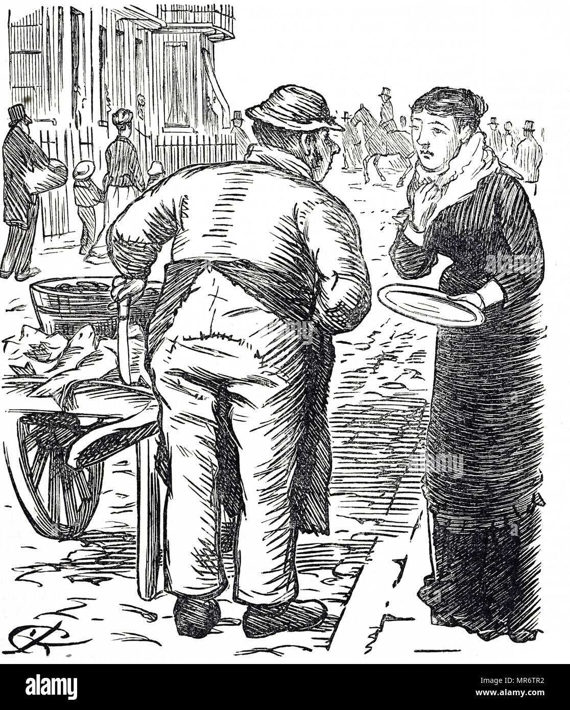 Cartoon depicting a fresh fish cart in the streets of London. Dated ...