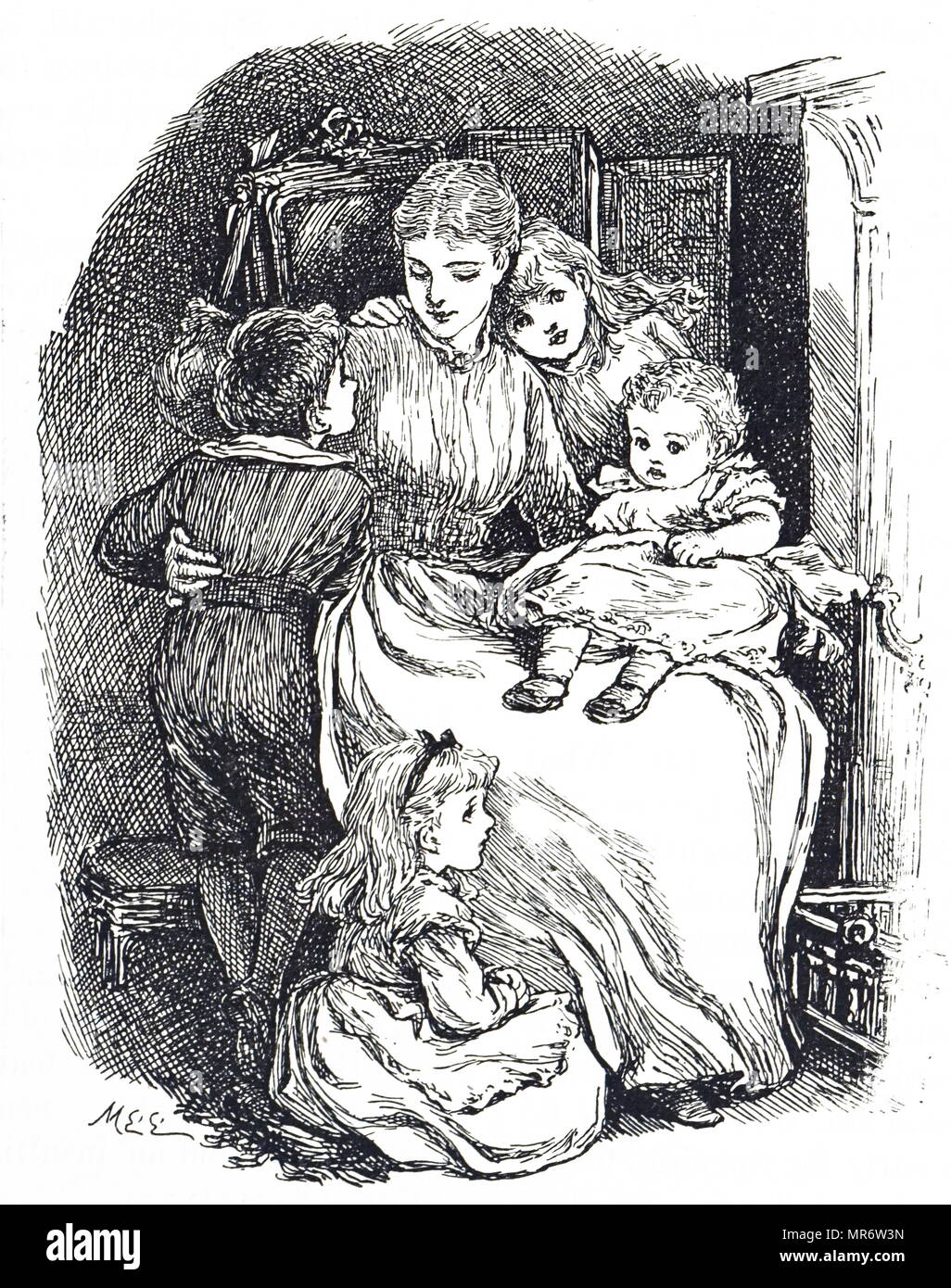 Illustration depicting a mother with her children. Illustrated by Mary ...