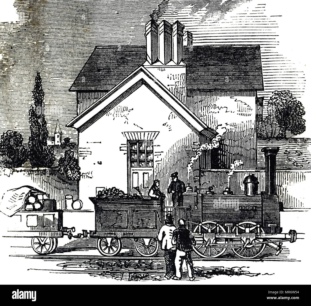 Engraving depicting Elsenham Station which serves the village of ...