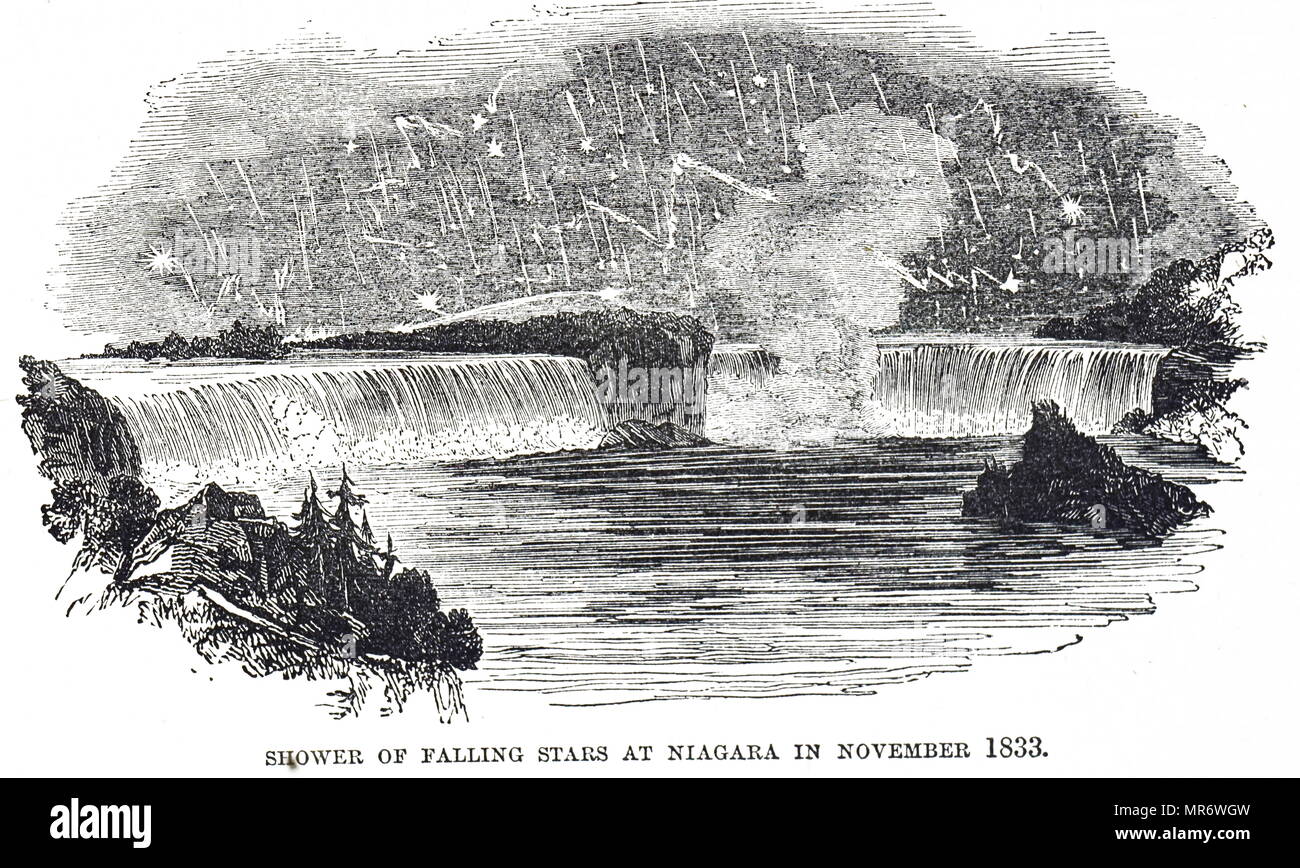 Engraving depicting the Leonids meteor shower, which was associated ...