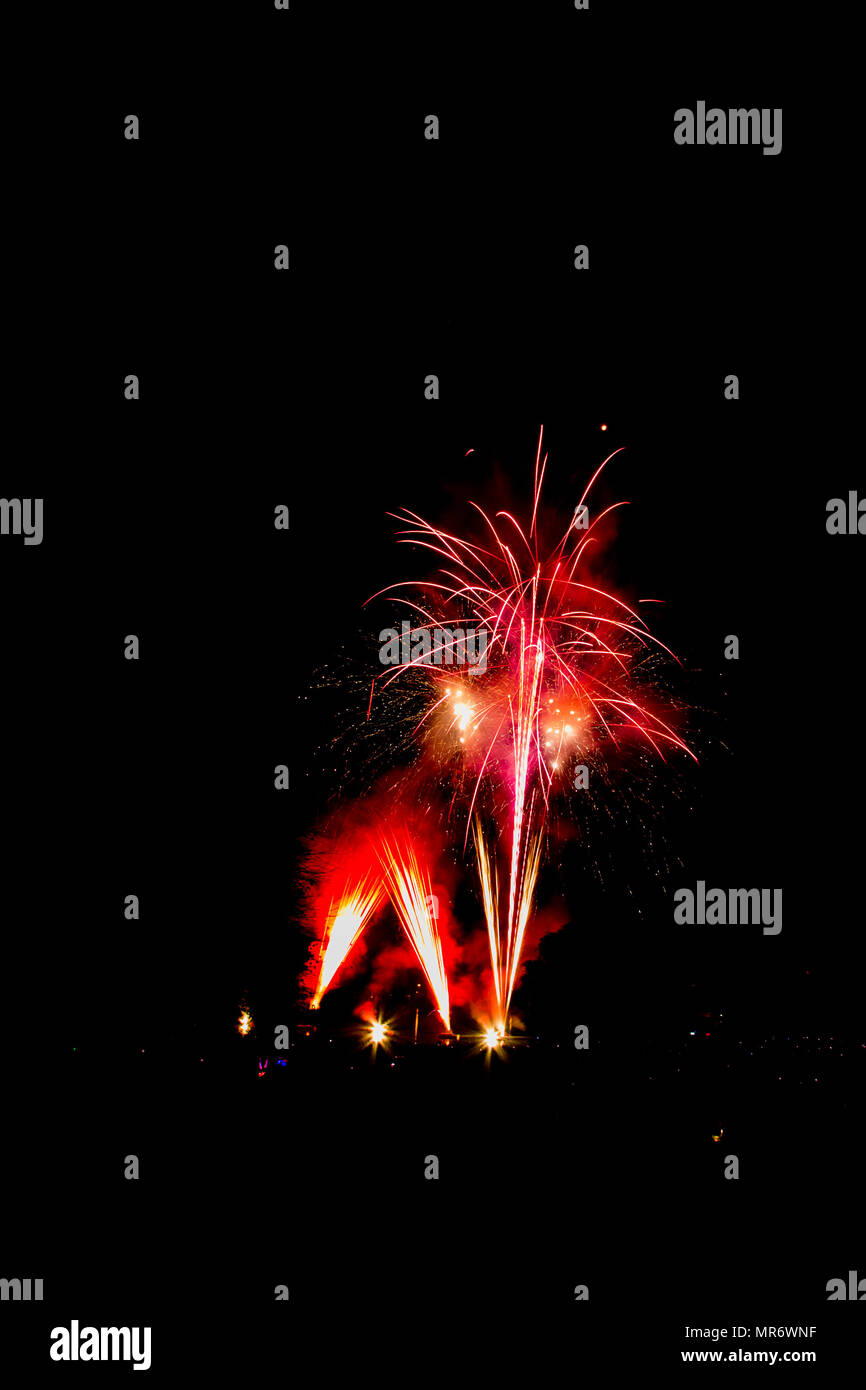 A firework display on November 5th celebration of the gunpowder plot of ...