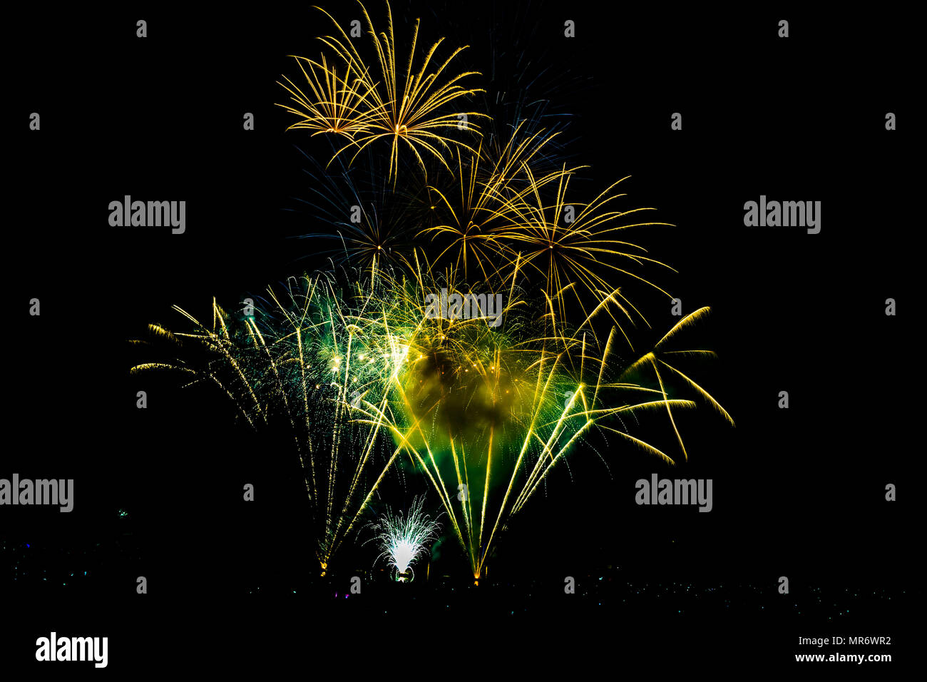 A firework display on November 5th celebration of the gunpowder plot of ...