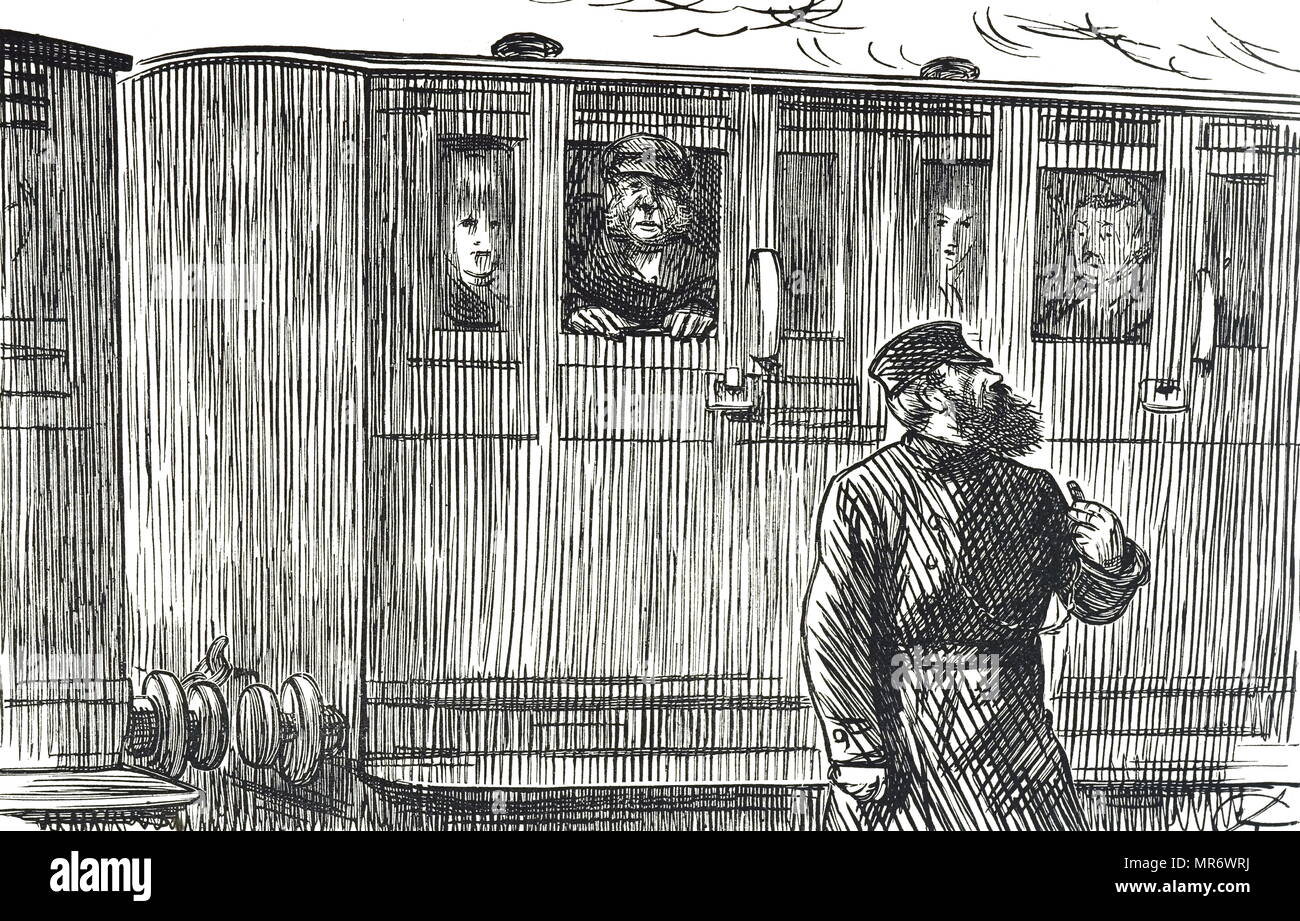 Engraving depicting a railway guard waiting to give the all-clear ...