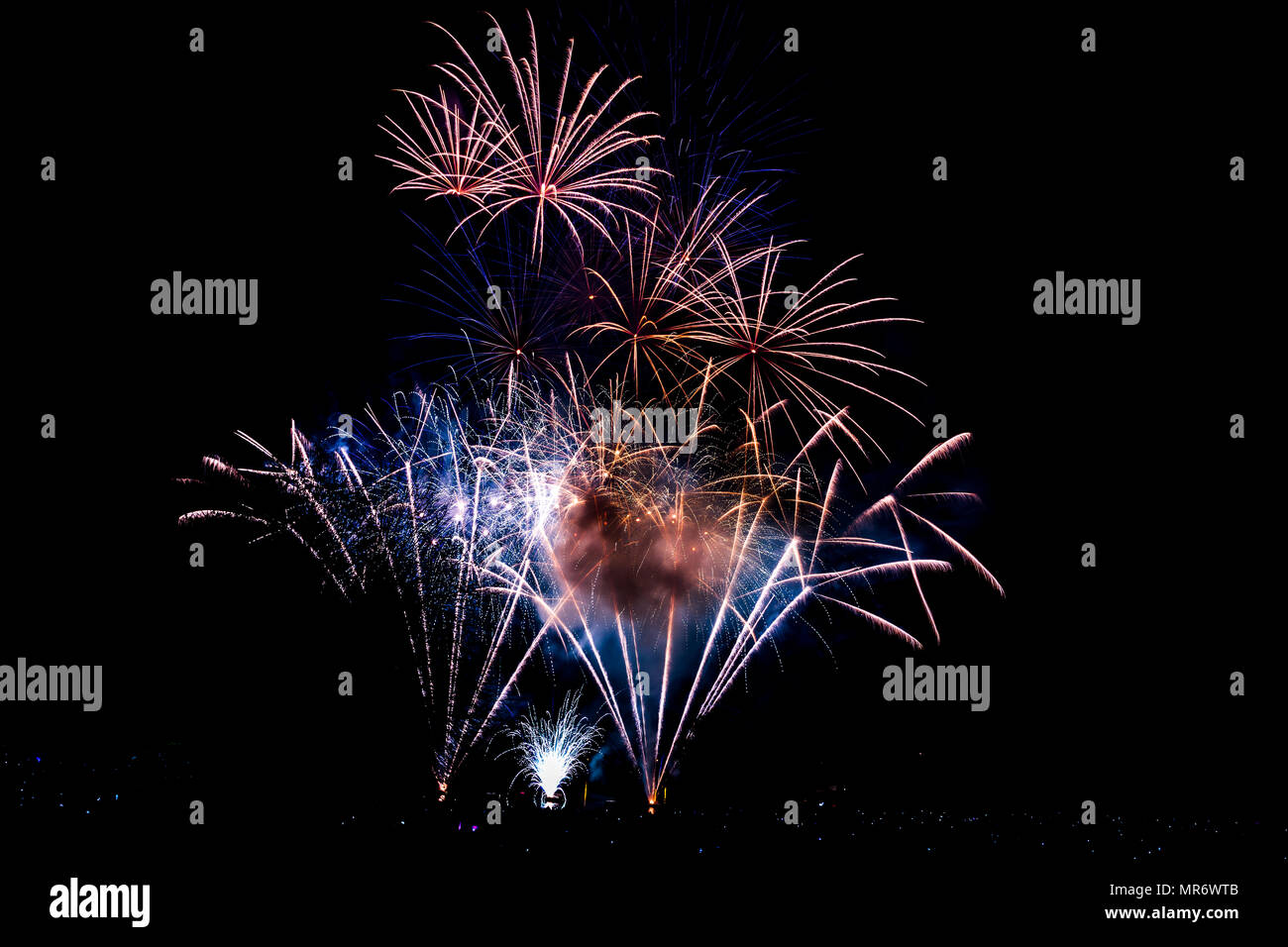 A firework display on November 5th celebration of the gunpowder plot of ...