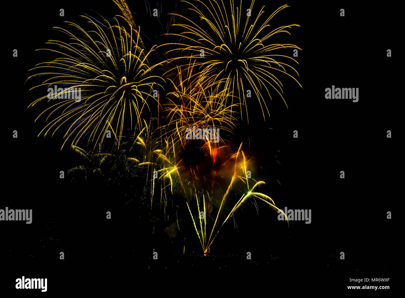 A firework display on November 5th celebration of the gunpowder plot of ...