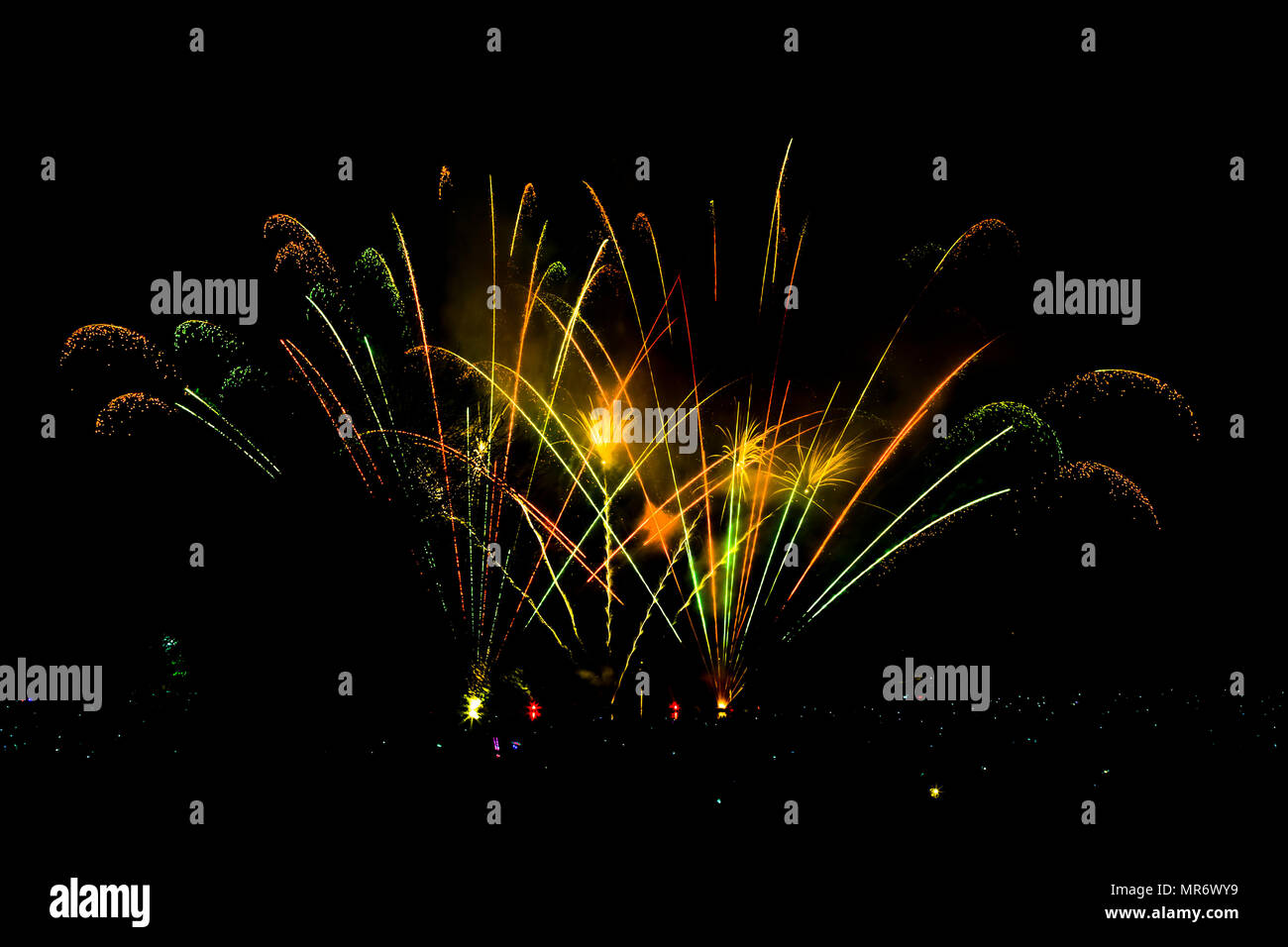 A firework display on November 5th celebration of the gunpowder plot of ...