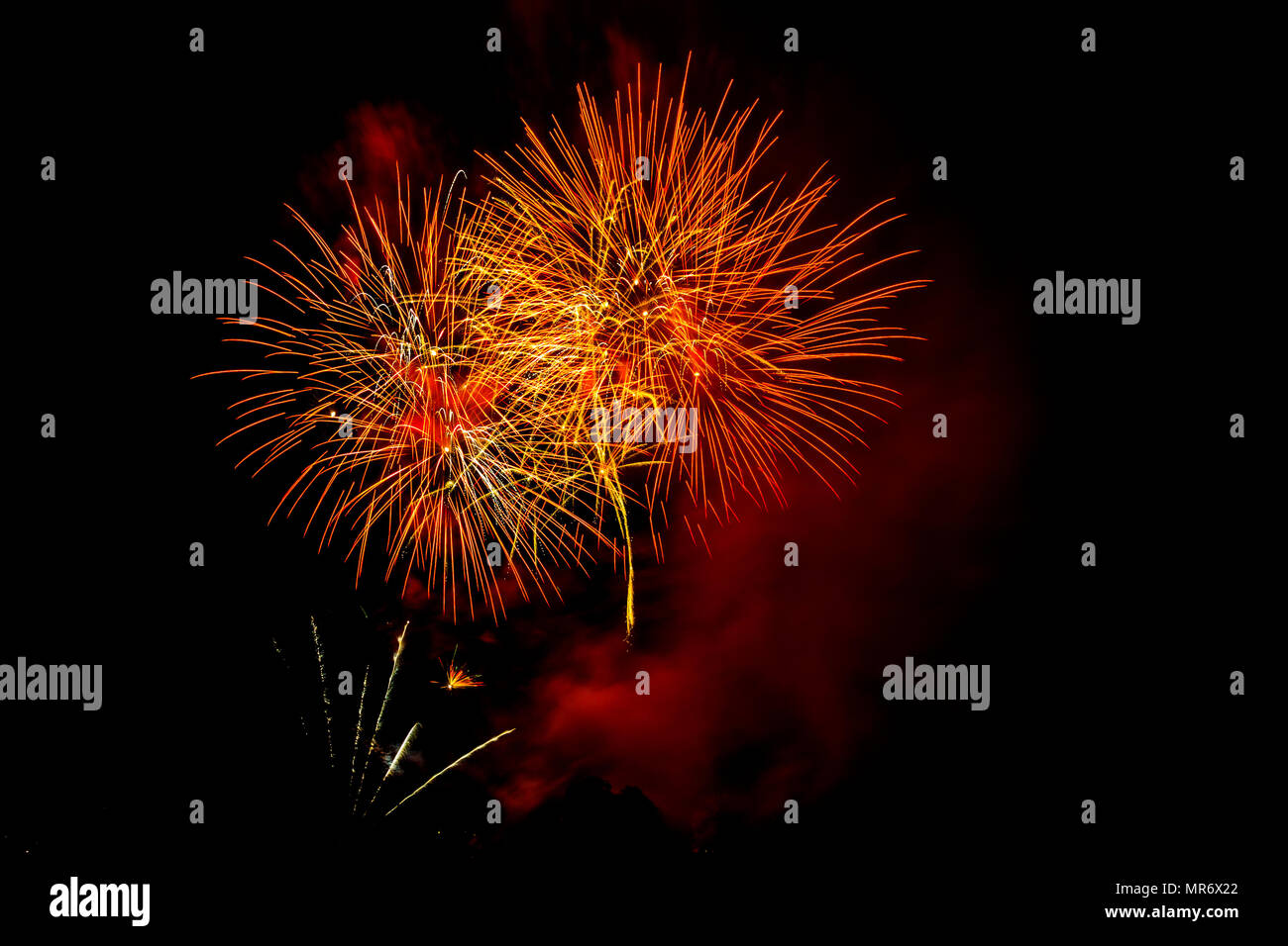 A firework display on November 5th celebration of the gunpowder plot of ...