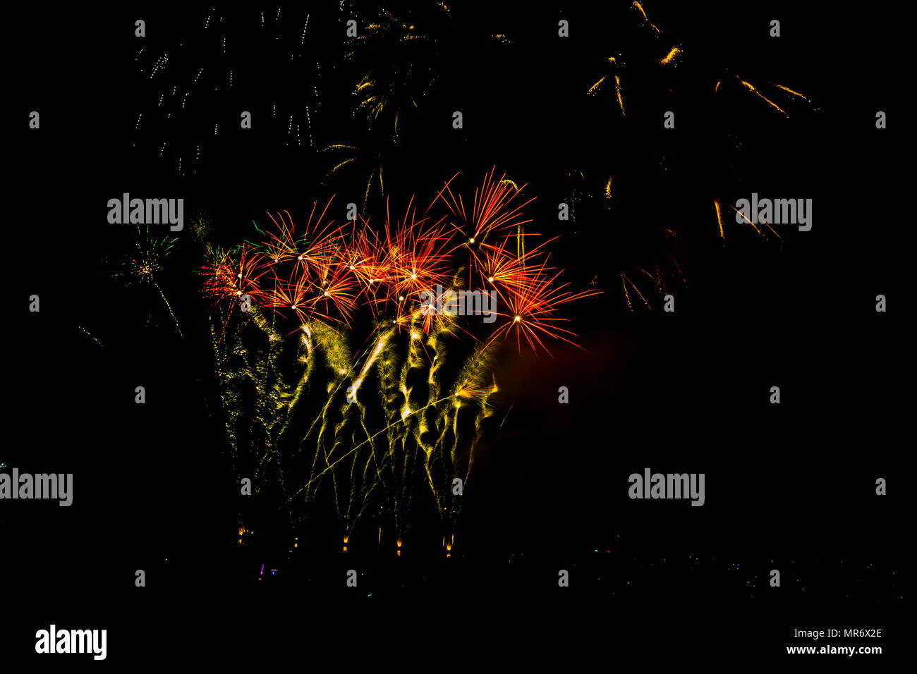 A firework display on November 5th celebration of the gunpowder plot of ...