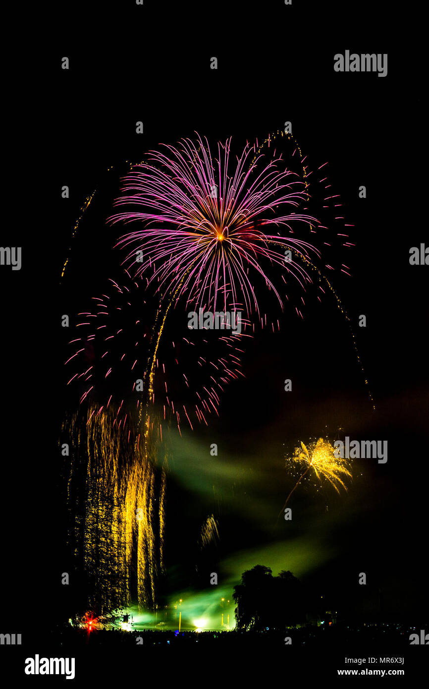 A firework display on November 5th celebration of the gunpowder plot of ...