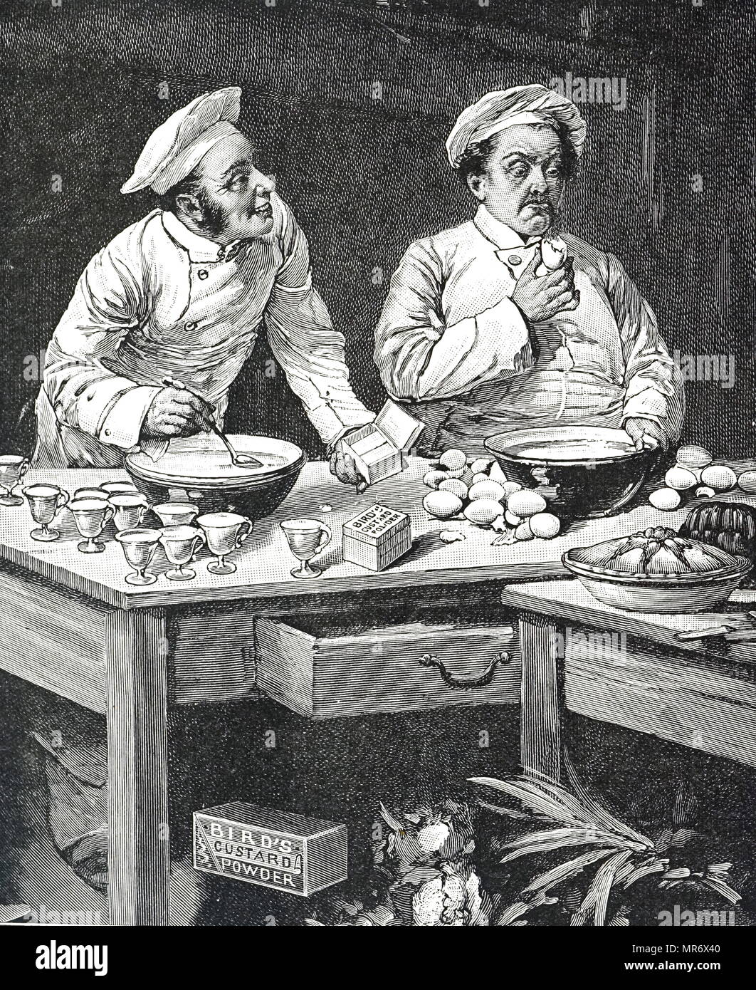 Engraving depicting chefs making custard for Christmas dinner. The chef ...
