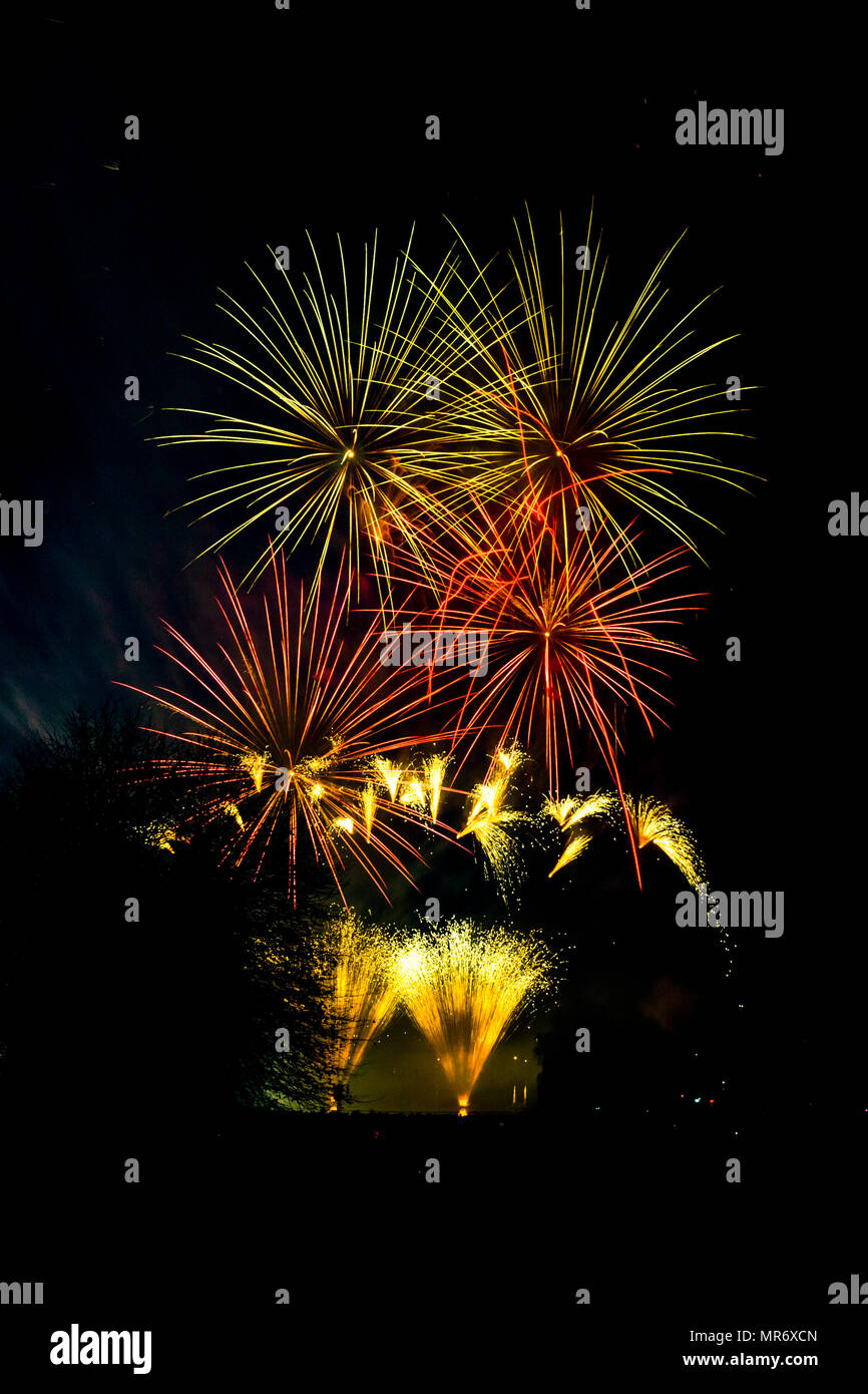 A firework display on November 5th celebration of the gunpowder plot of ...