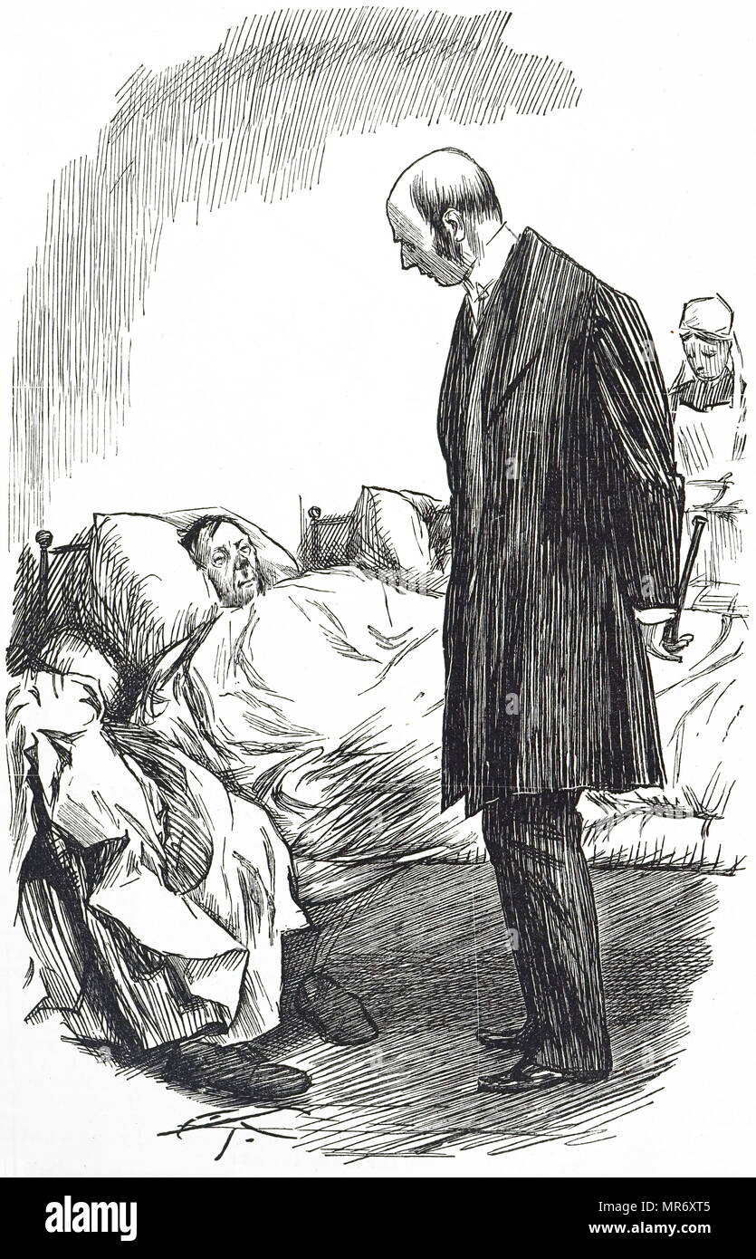 Cartoon titled 'disappointment in store' depicts a man on his death bed ...