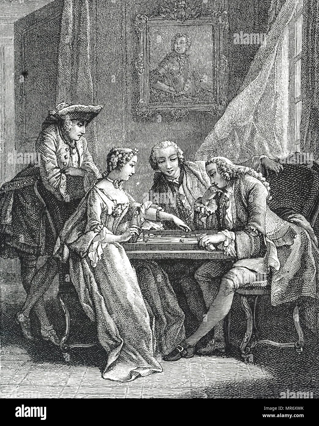 Engraving depicting a game of Tric-Trac - an early form of Backgammon ...
