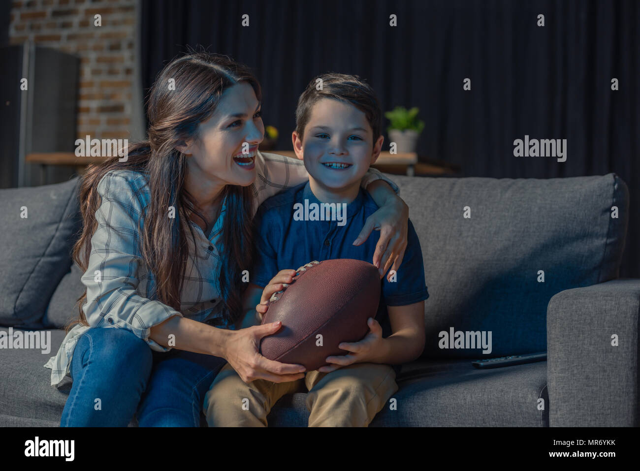 Single Mother Son Watching Football Hi Res Stock Photography And Images