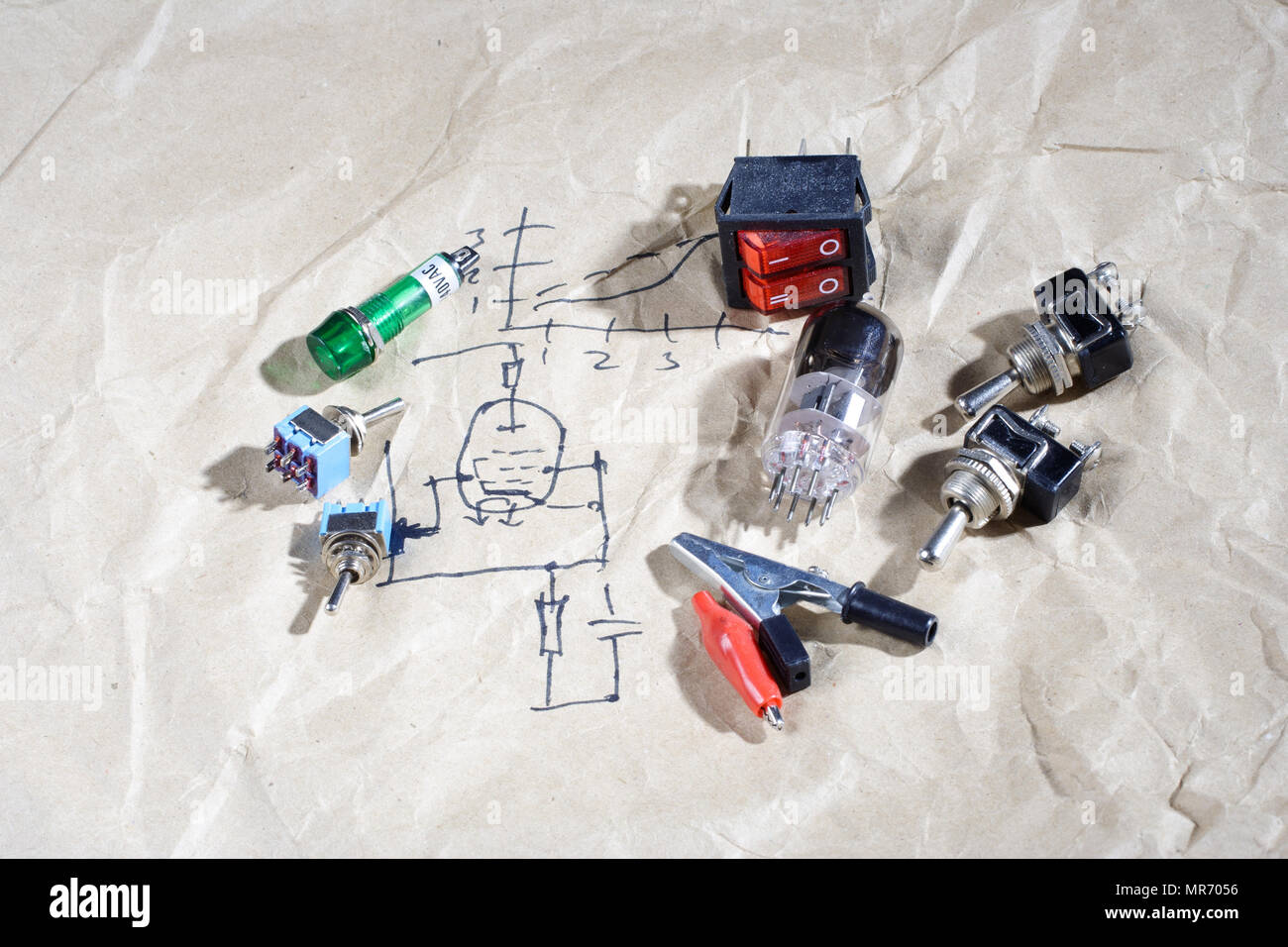 Do it yourself - old retro radio electronic parts vintage background ...