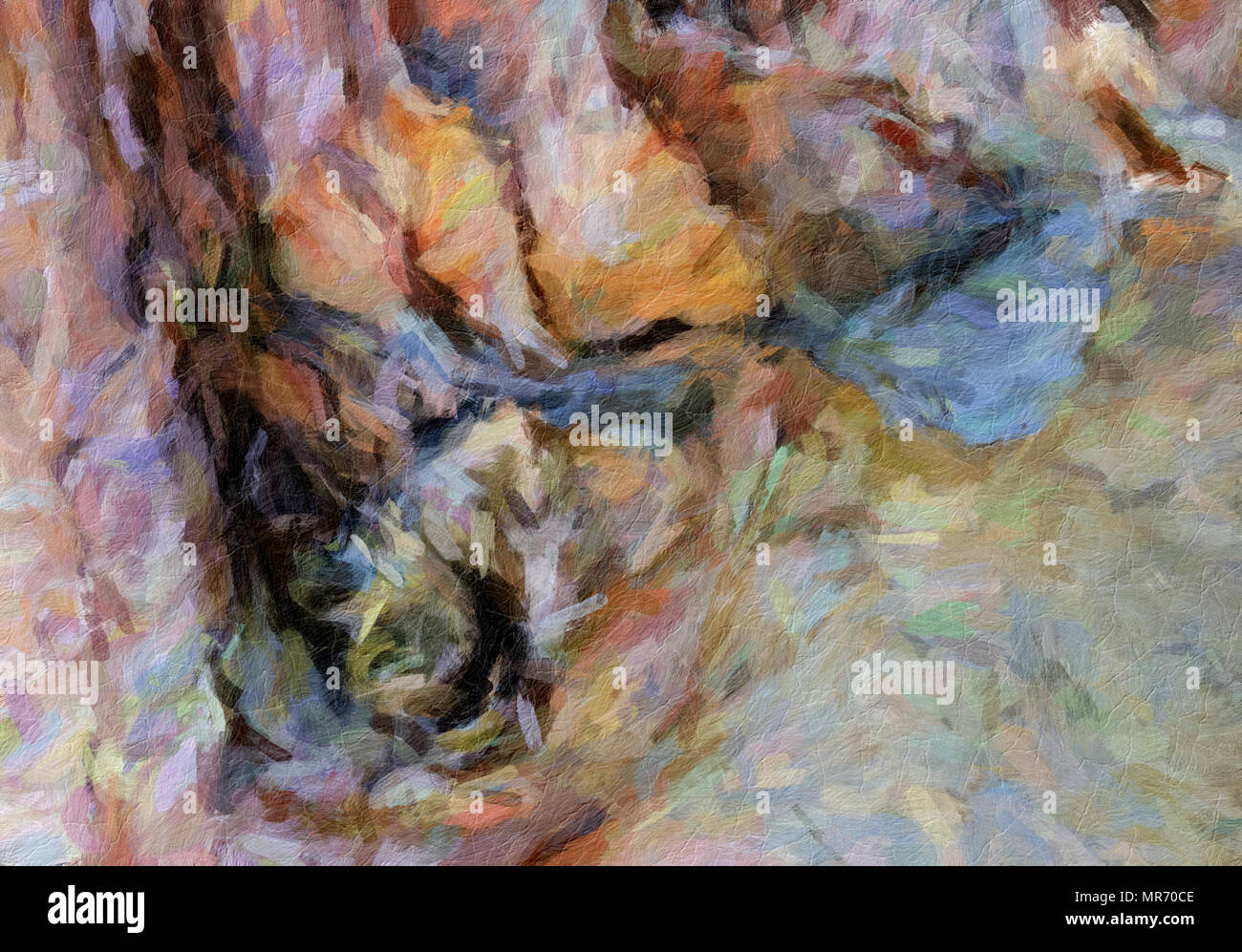 Abstract digital oil painting on canvas full of texture and bright ...