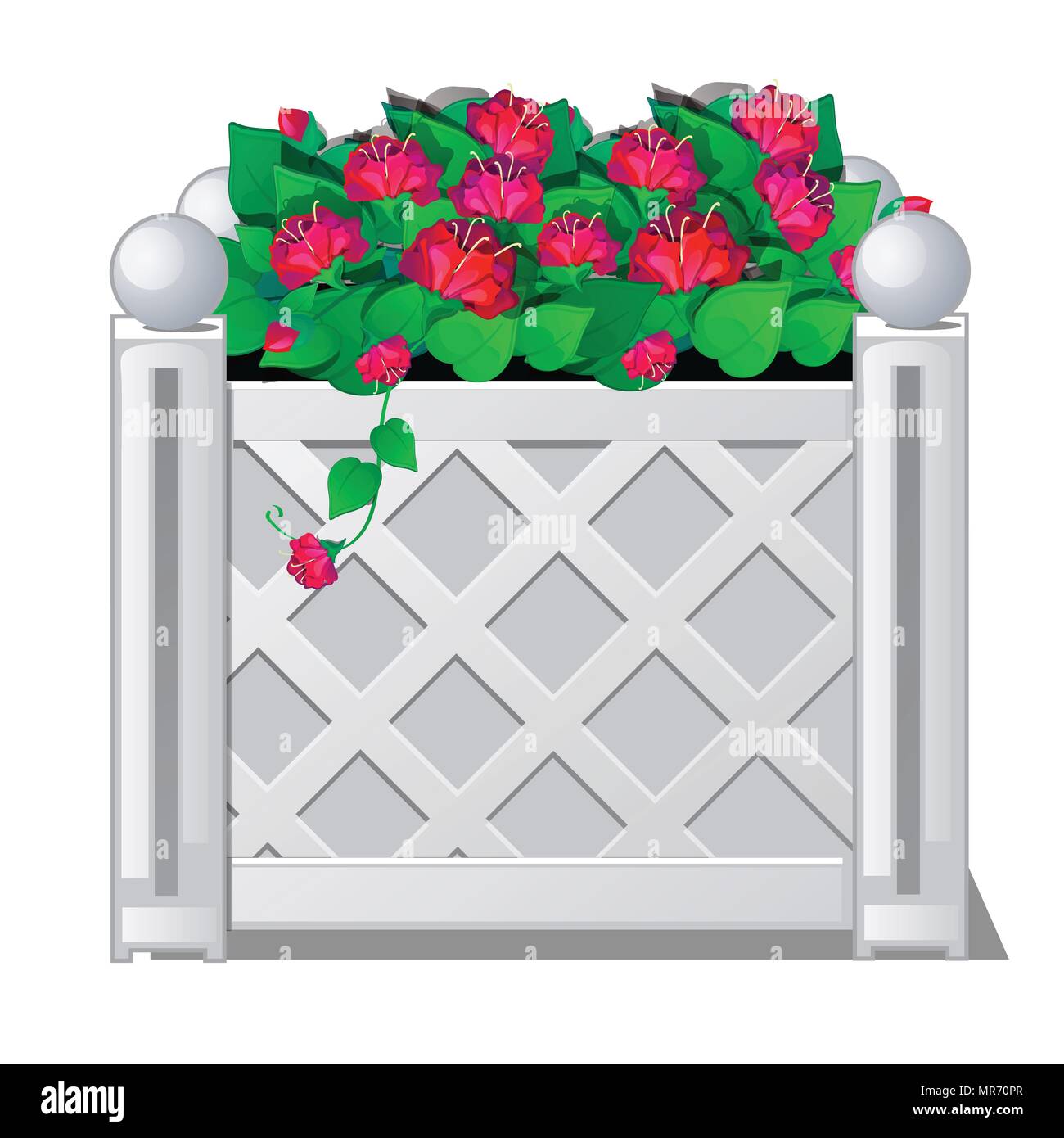 Decorative fence with red flowers. Vector illustration Stock Vector ...