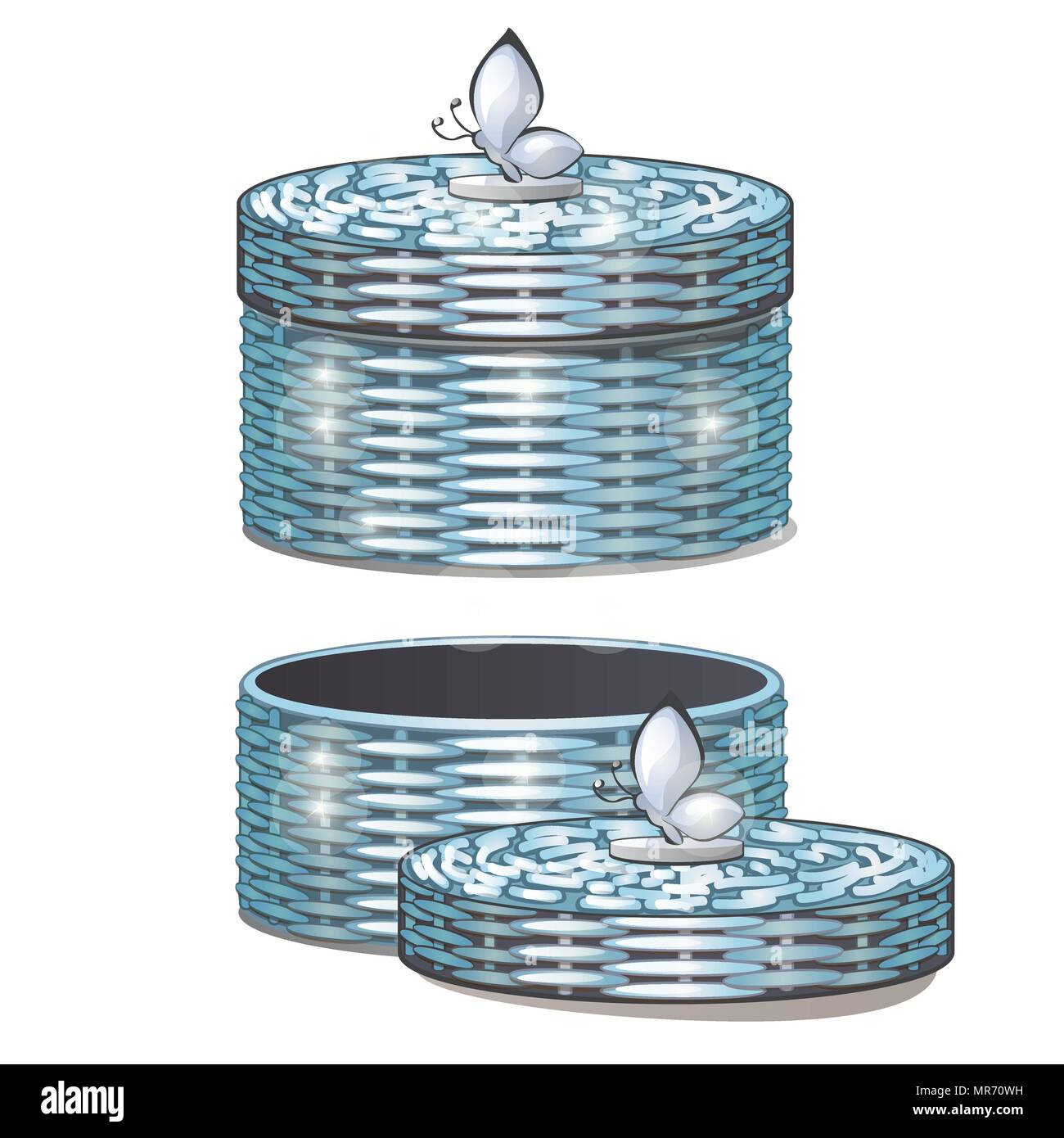 Set of round wicker baskets with lids. Vector illustration Stock Vector ...