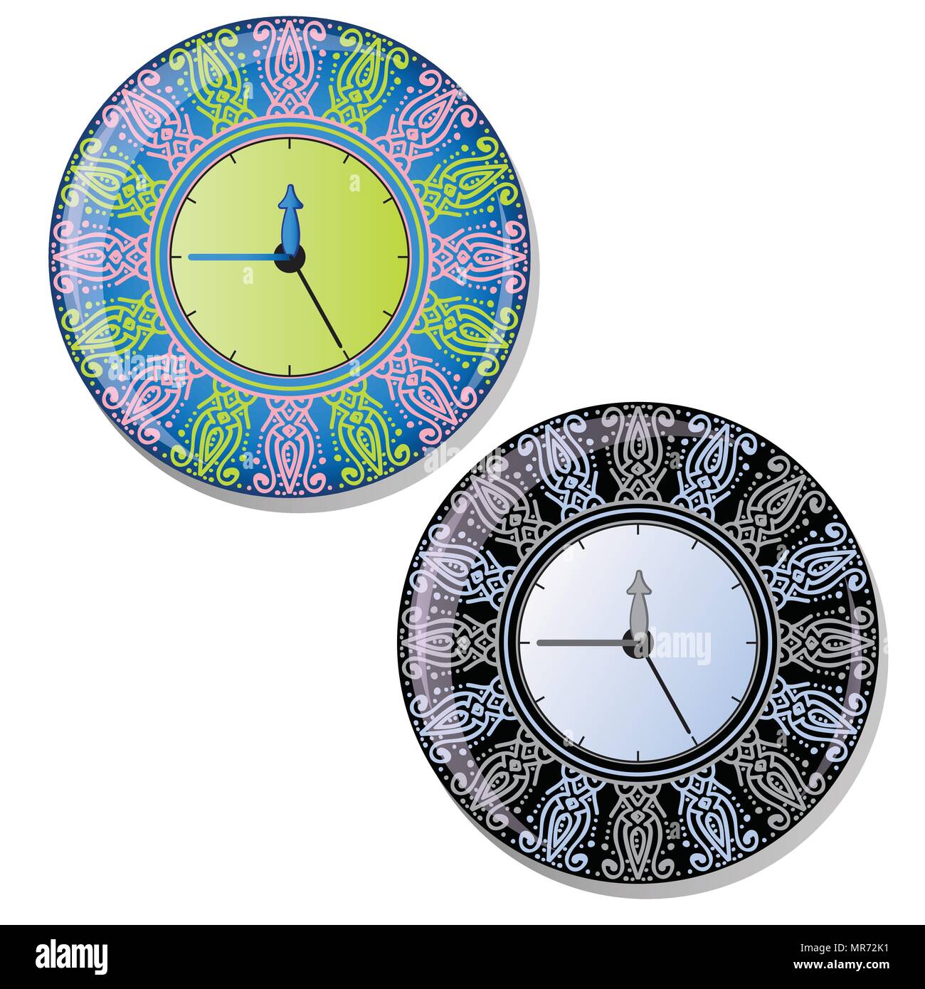 Round dial wall clock with striking ornament of the dial. Vector ...